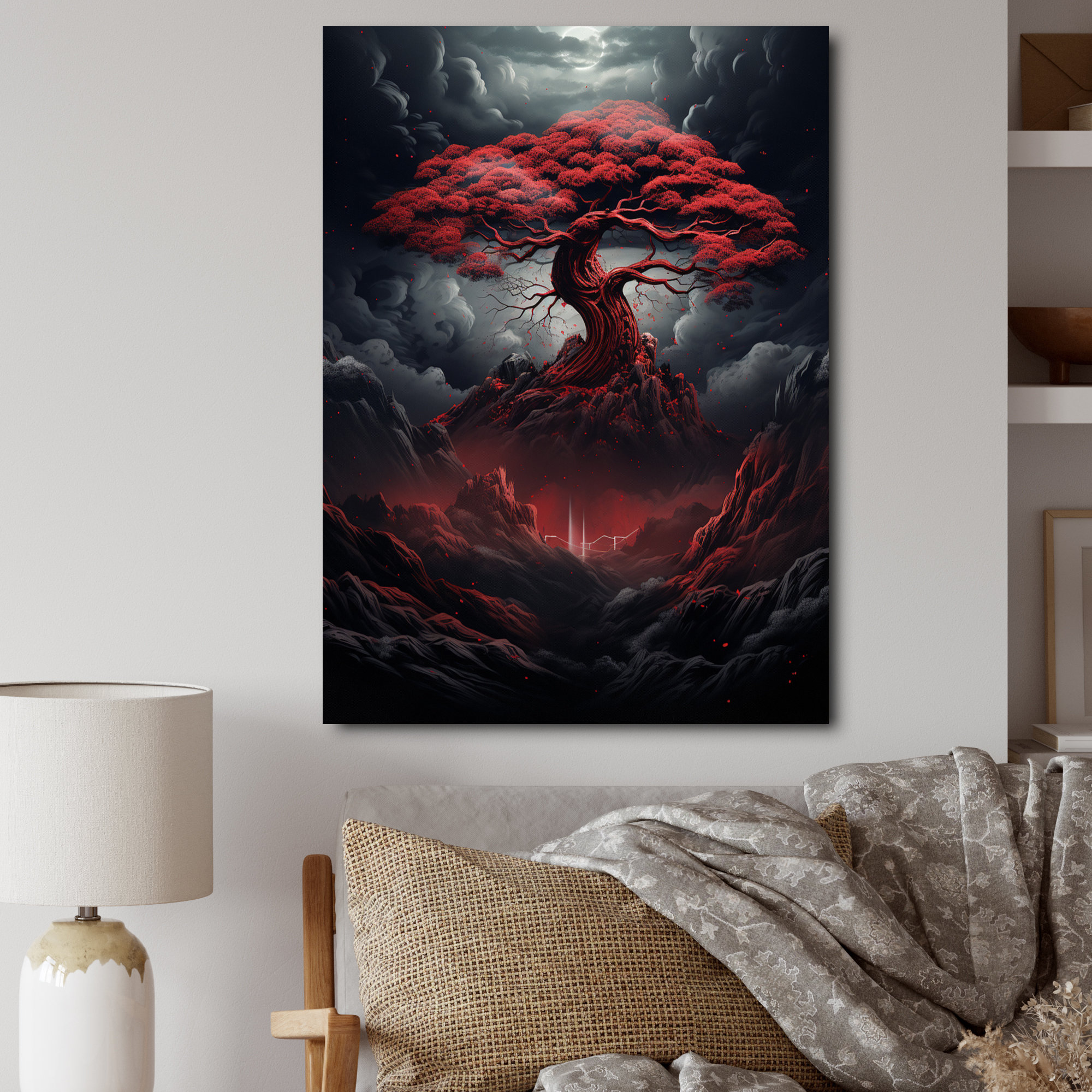 Millwood Pines Occult Red Tree Full Moon Mountain Magic I - Landscape ...