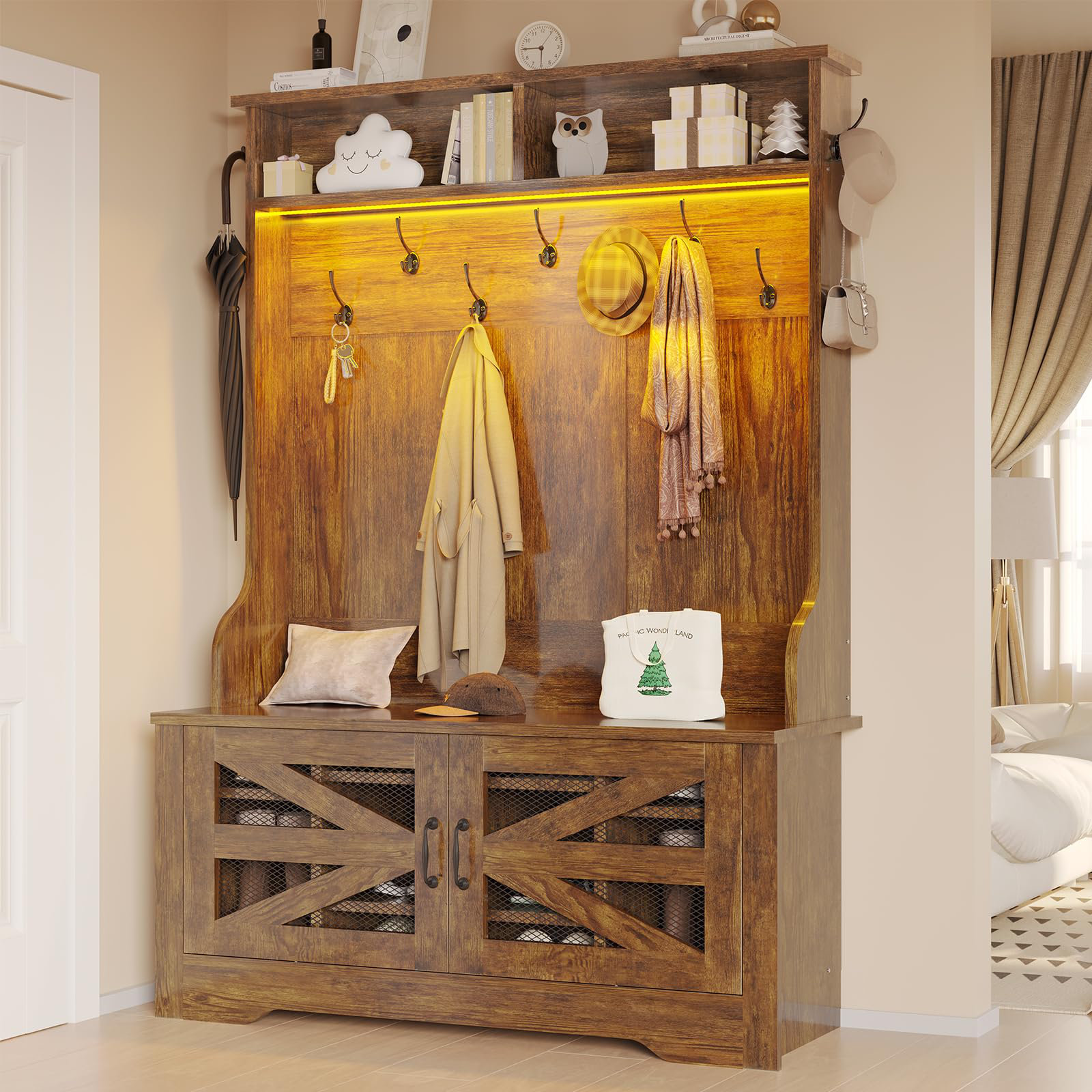 Rosalind Wheeler Ceanan Hall Tree 43.3'' Wide with Bench and Shoe ...