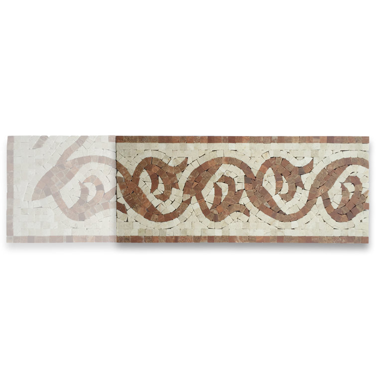 Marble Online 33_Floral Red Wooden 5.9X13.8 Marble Mosaic Border ...