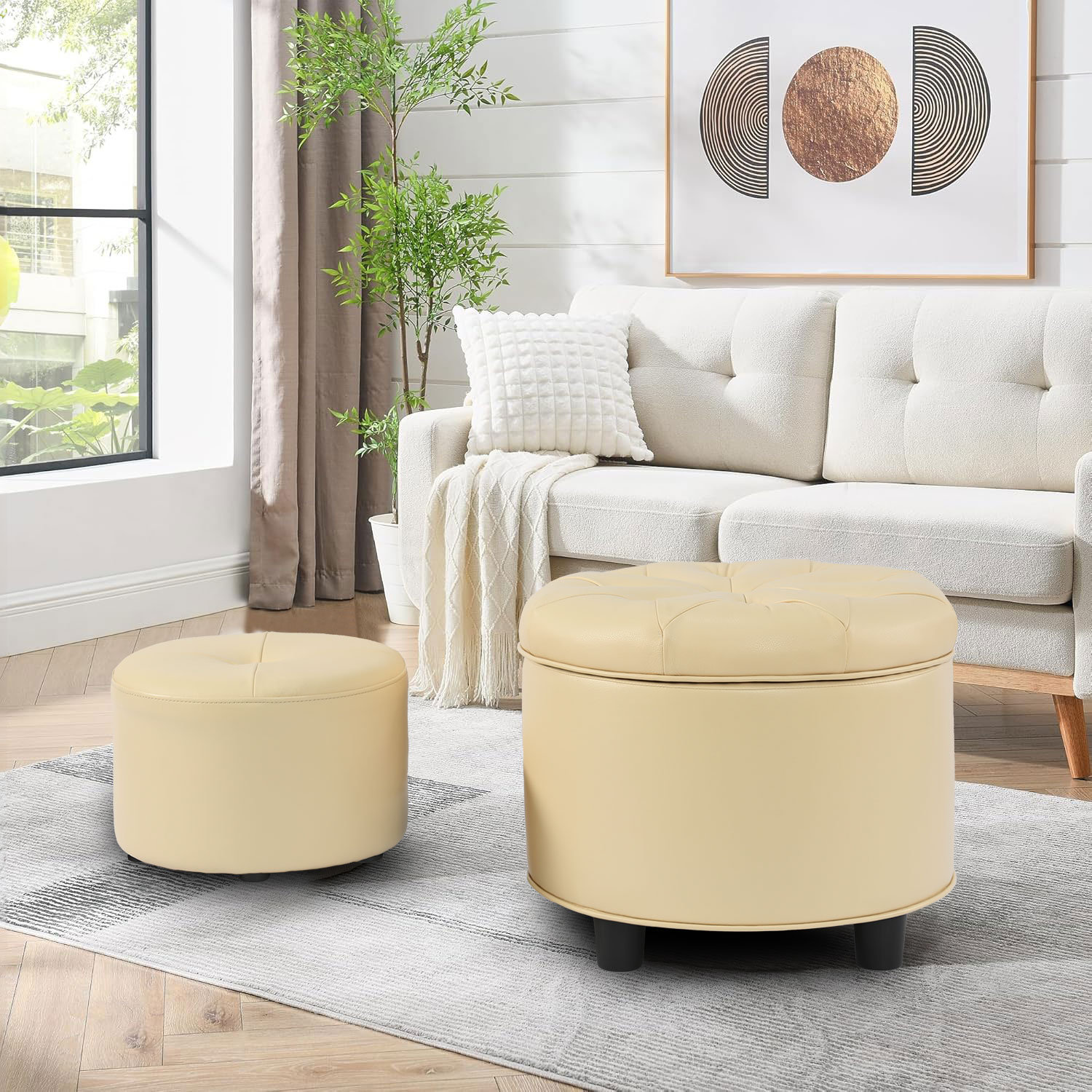 Latitude Run 2 Piece Genuine Leather Tufted Round Storage Footstool ...