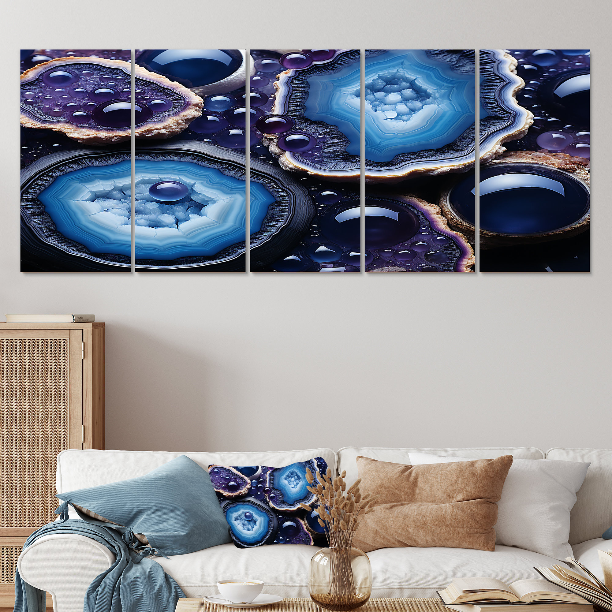 Ivy Bronx Blue Stone Geode Volcano - Stone Geode 5 Piece Wall Art Set ...