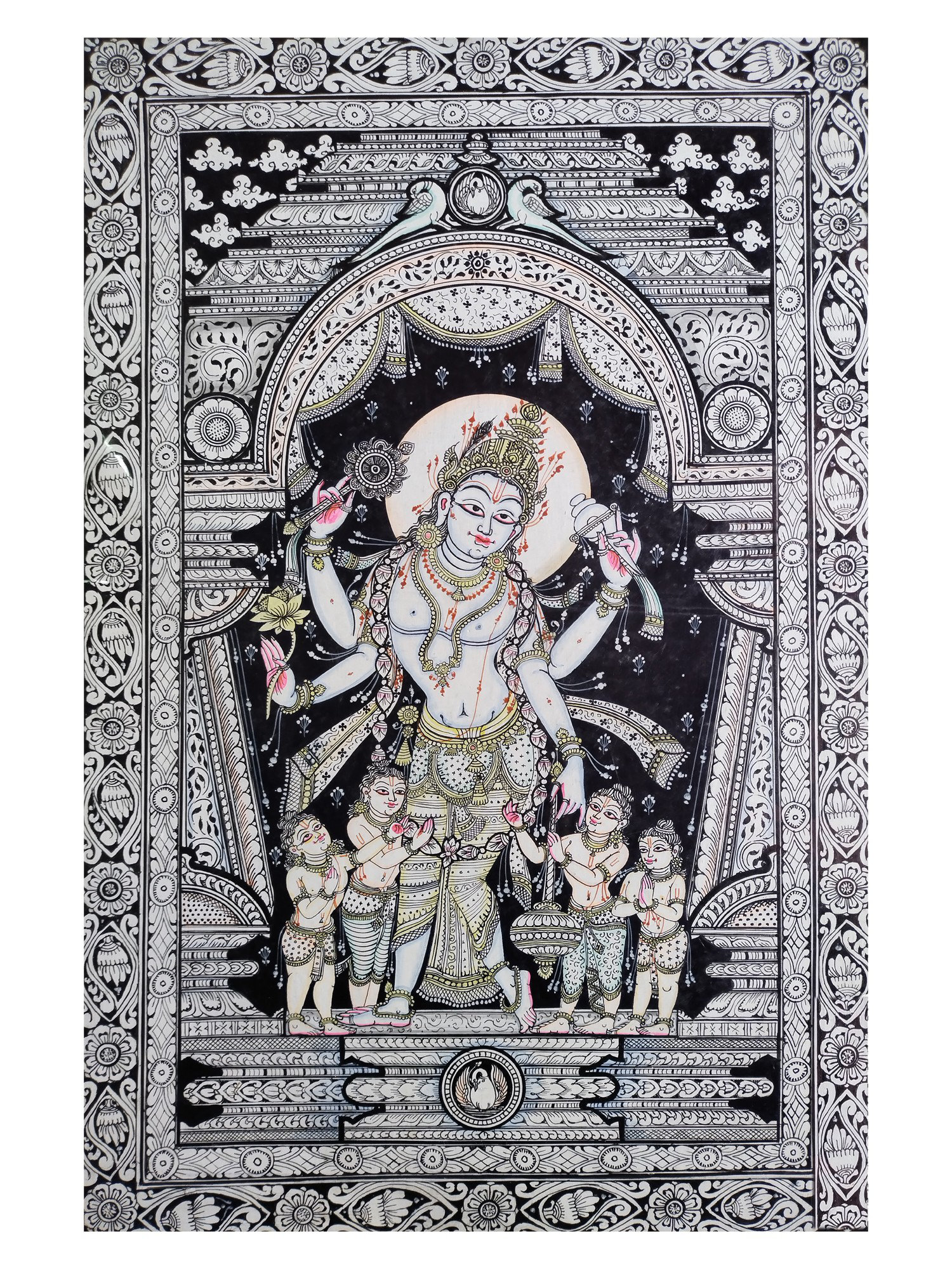 Exotic India Chaturbhuja Lord Vishnu | Natural Color On Handmade Sheet ...