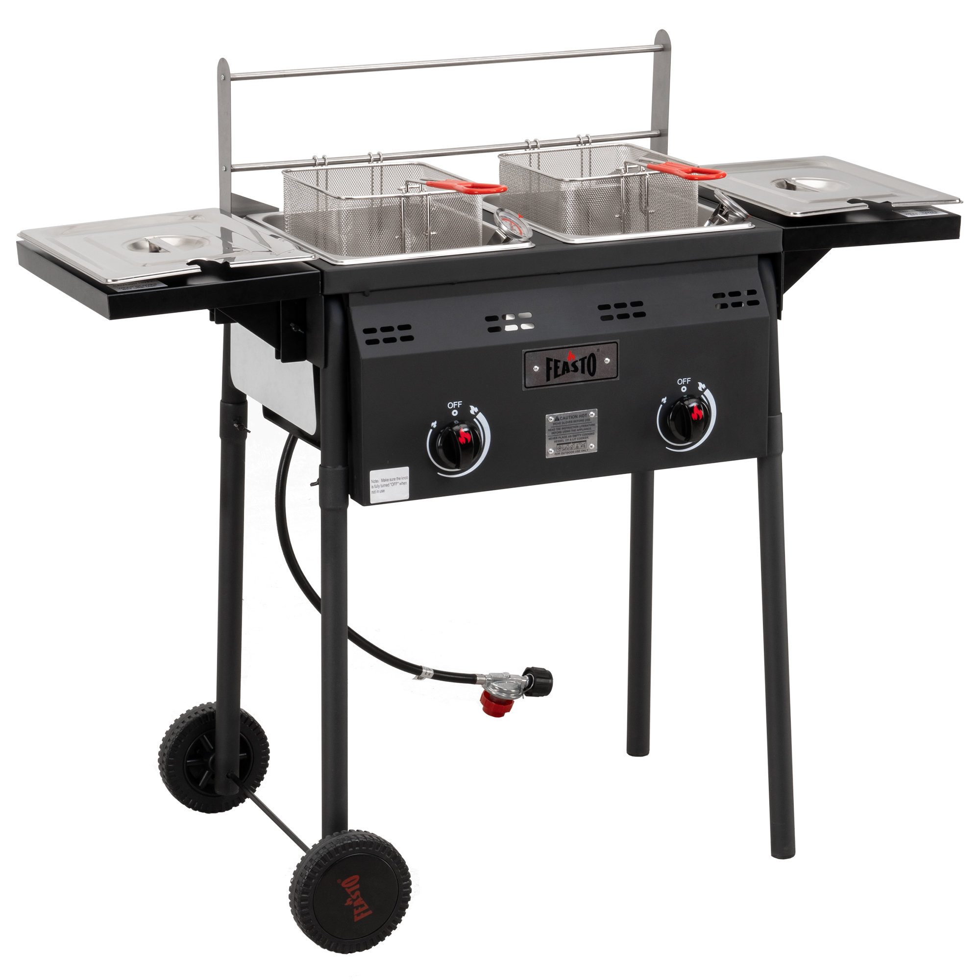 Feasto 2 Burners Outdoor Propane Deep Fryer, 50,000 BTU, Thermometers ...