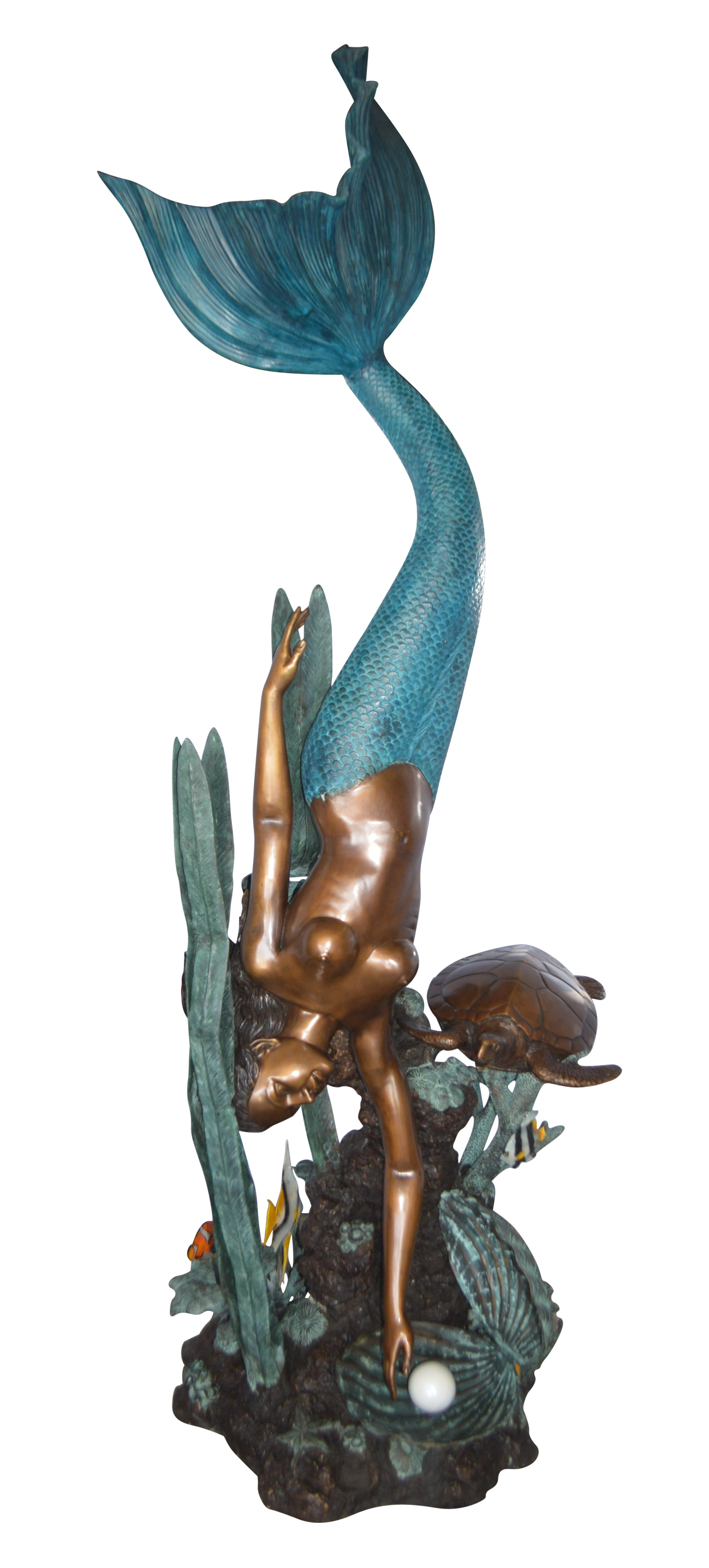 Nifao Statues Mermaid Diving for a Pearl Fountain Statue - Bronze Ocean ...