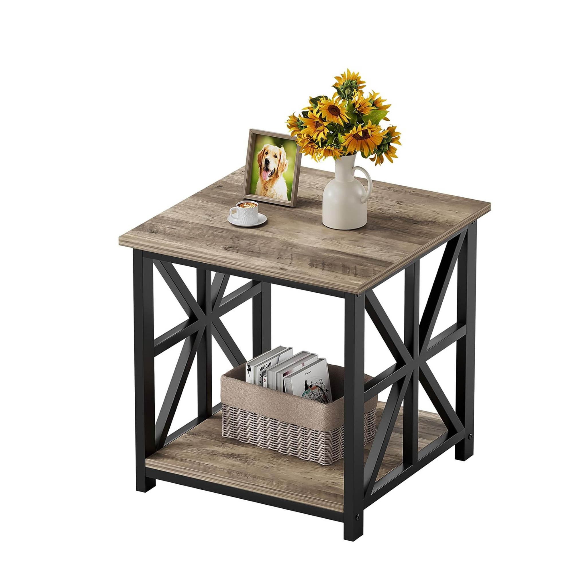 17 Stories End Table With 2-Tier Storage Shelf, 24 Inch Side Table ...