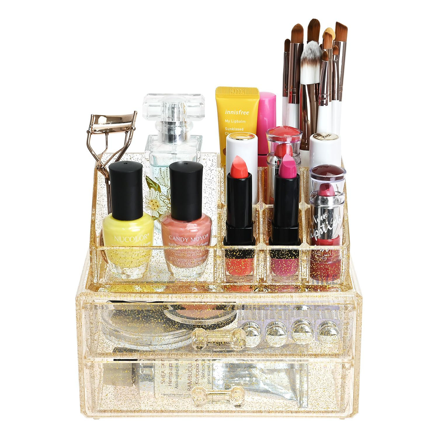 Everly Quinn Acrylic Makeup Organizer With 2 Drawers Removable Top ...