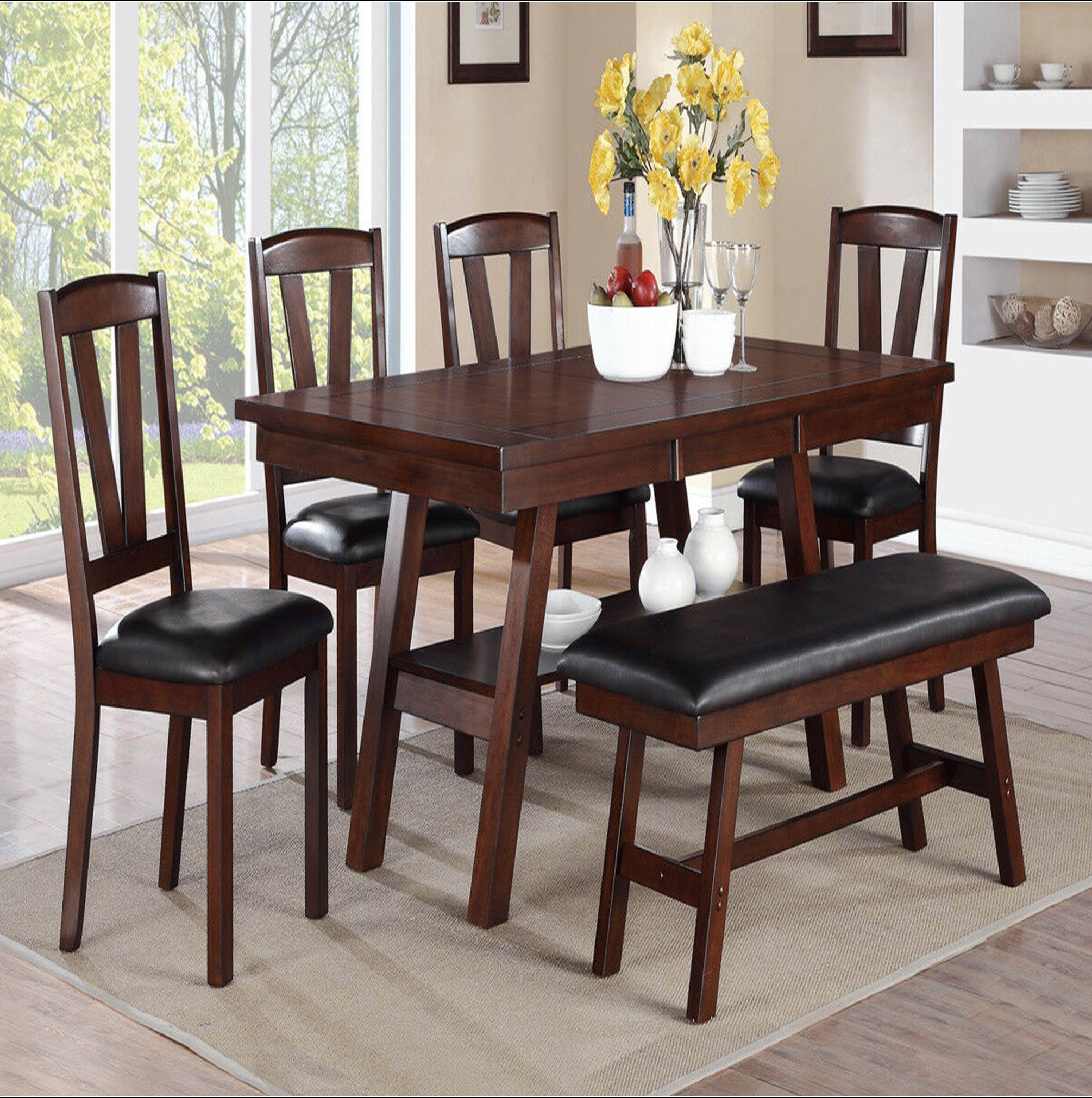Wildon Home® Dining Table 4x Side Chairs 1x Bench 6pcs Dining Set ...