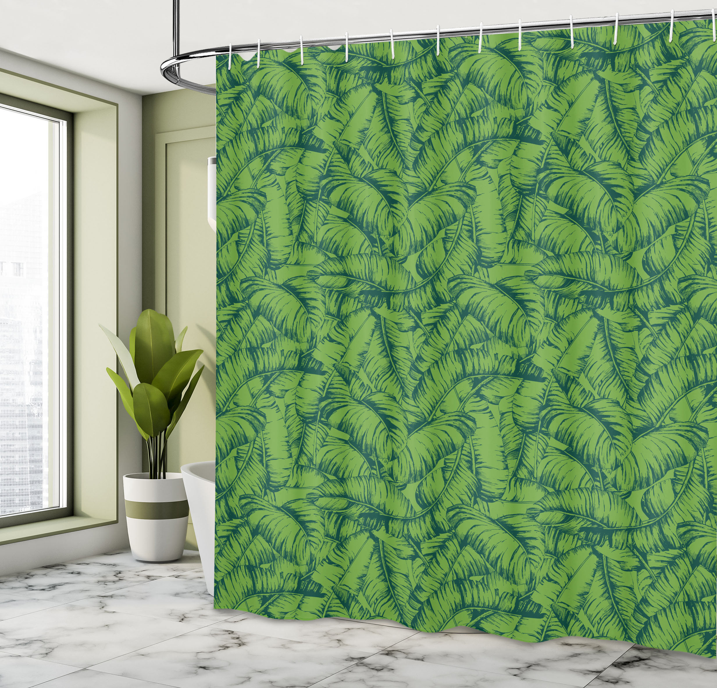 East Urban Home Exotic Shower Curtain Clutter of Banana Leaves Fern ...