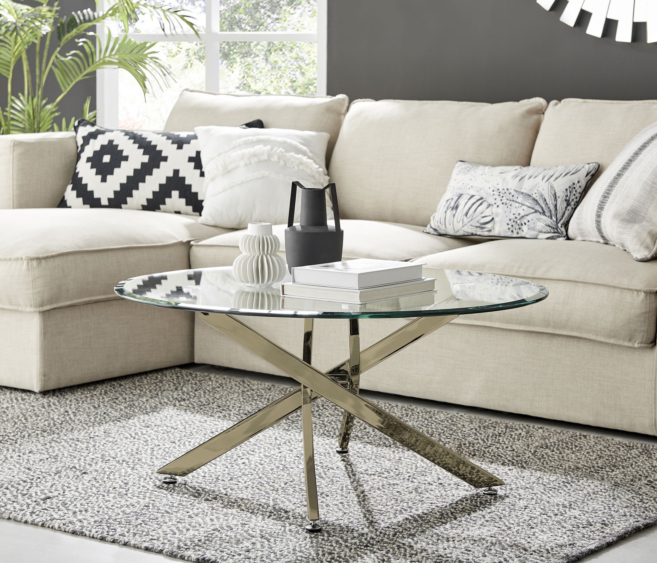 East Urban Home Tierra Modern Small Cross Legs Luxury Metal Leg & Glass ...