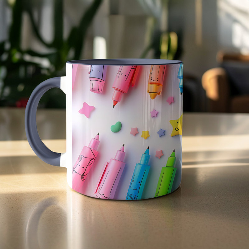 East Urban Home Kids Drawing Style 11oz Accent Mugs – White Ceramic ...