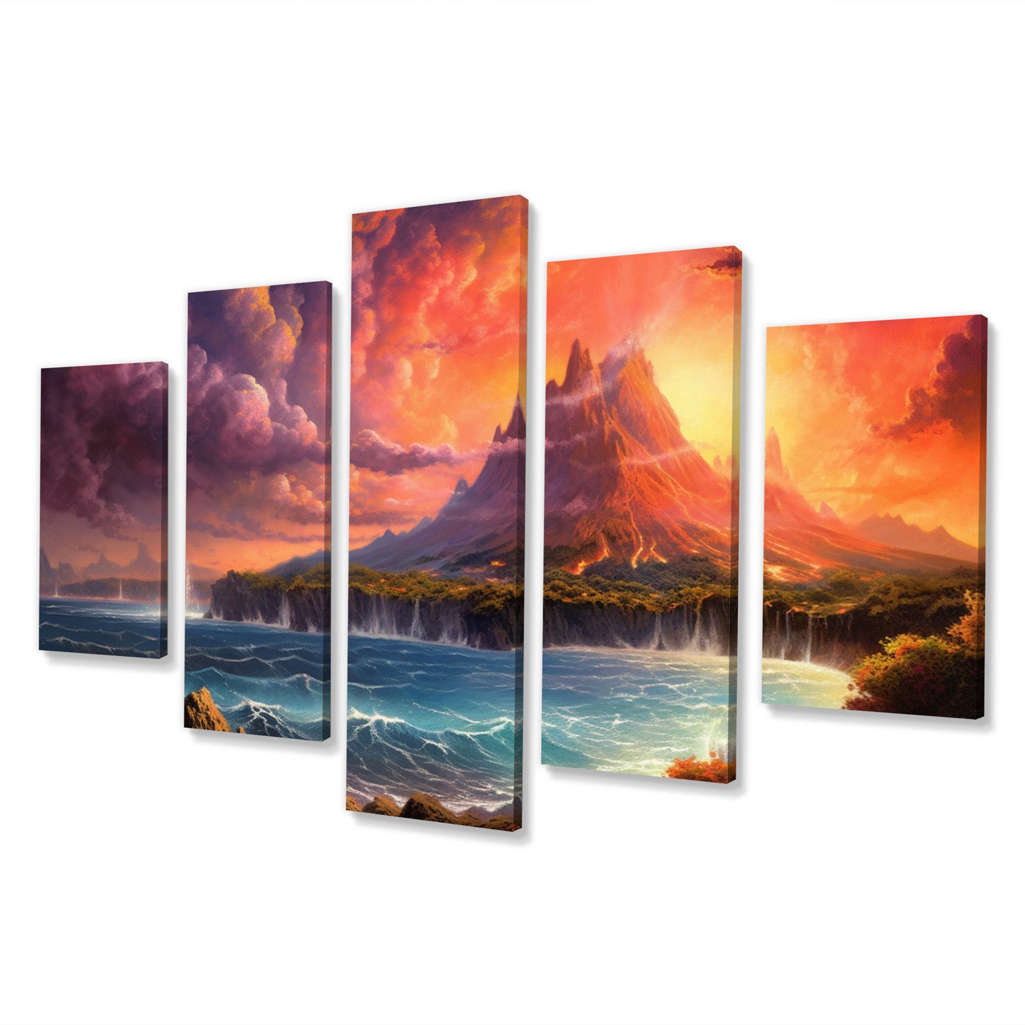 Design Art Tropical Volcano Paradise - Coastal Wall Art Living Room - 5 ...