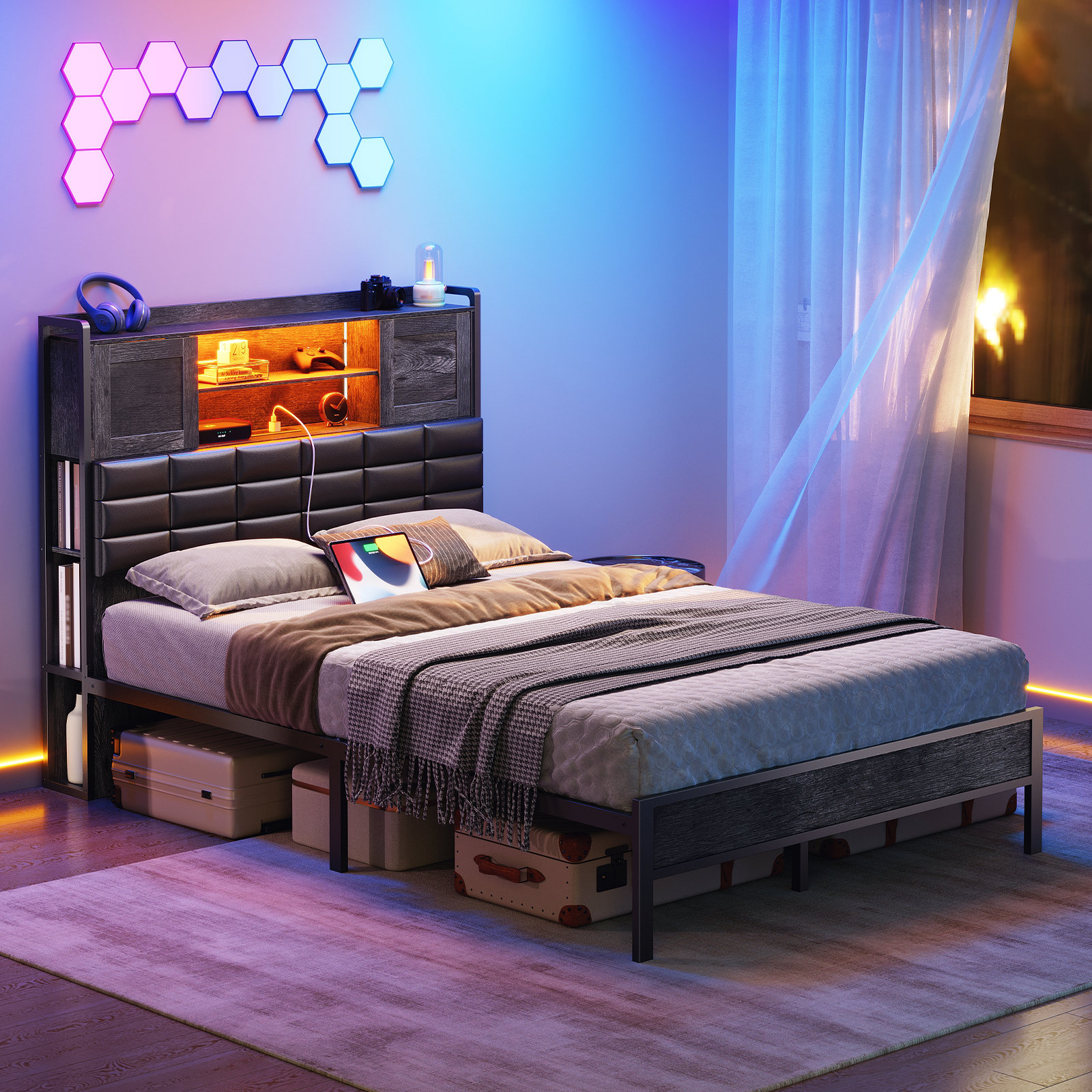 17 Stories Delmer 49.2"H Bed Frame Platform Bed with Headboard and ...