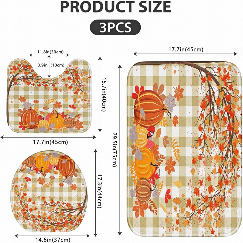 August Grove® Fall Pumpkins Bathroom Rug And Mat Set 3 Piece | Wayfair