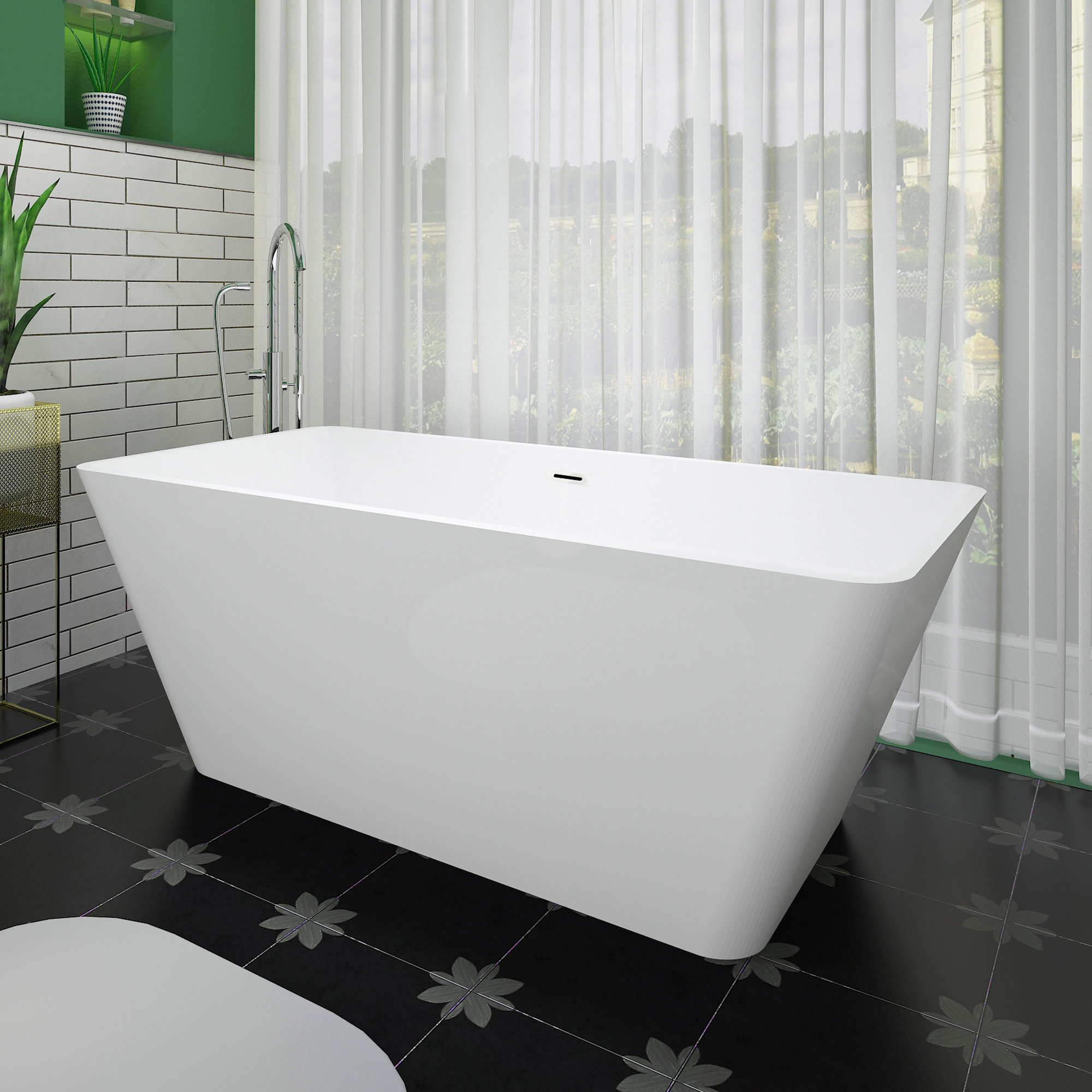 KDK HOME 55 in Freestanding Soaking tub Acrylic Deep Bathtubs with ...