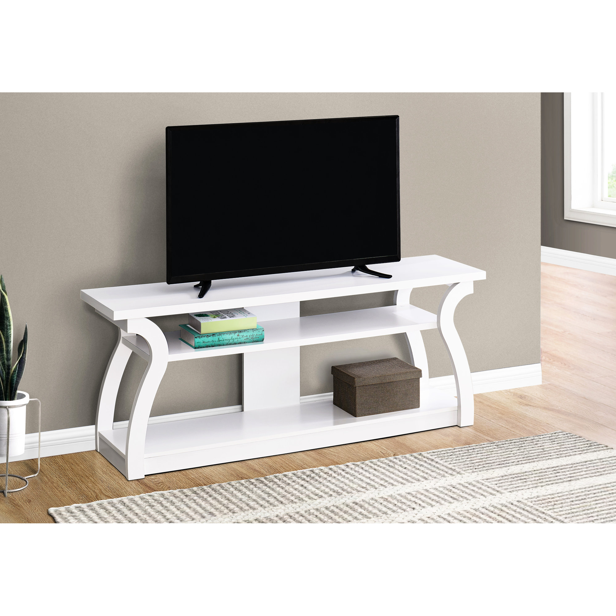 Latitude Run® Meuble télé 60 po en blanc, meuble de rangement ...