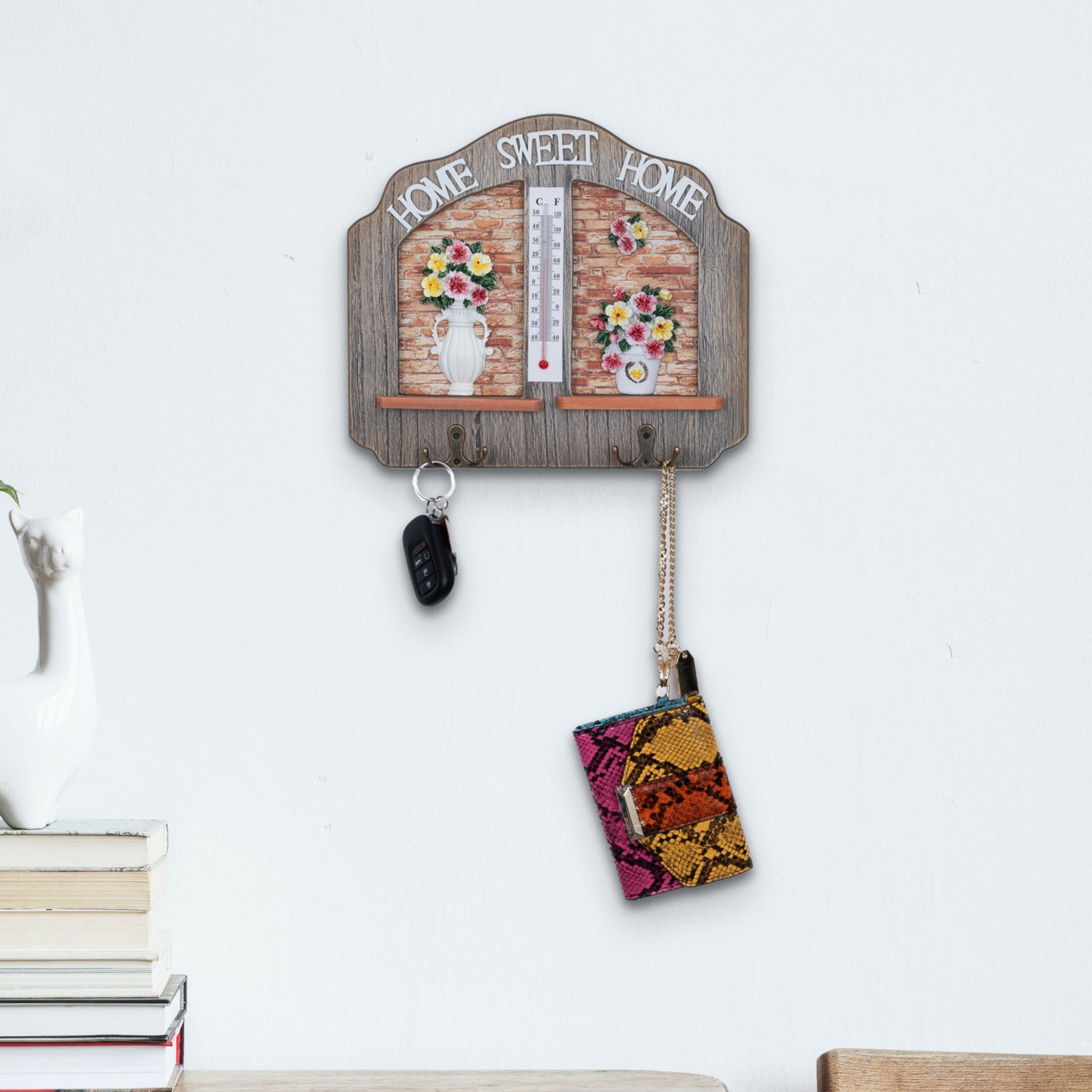 August Grove® Caldonia Sweet Home Wooden Entryway Key Holder & Vase ...