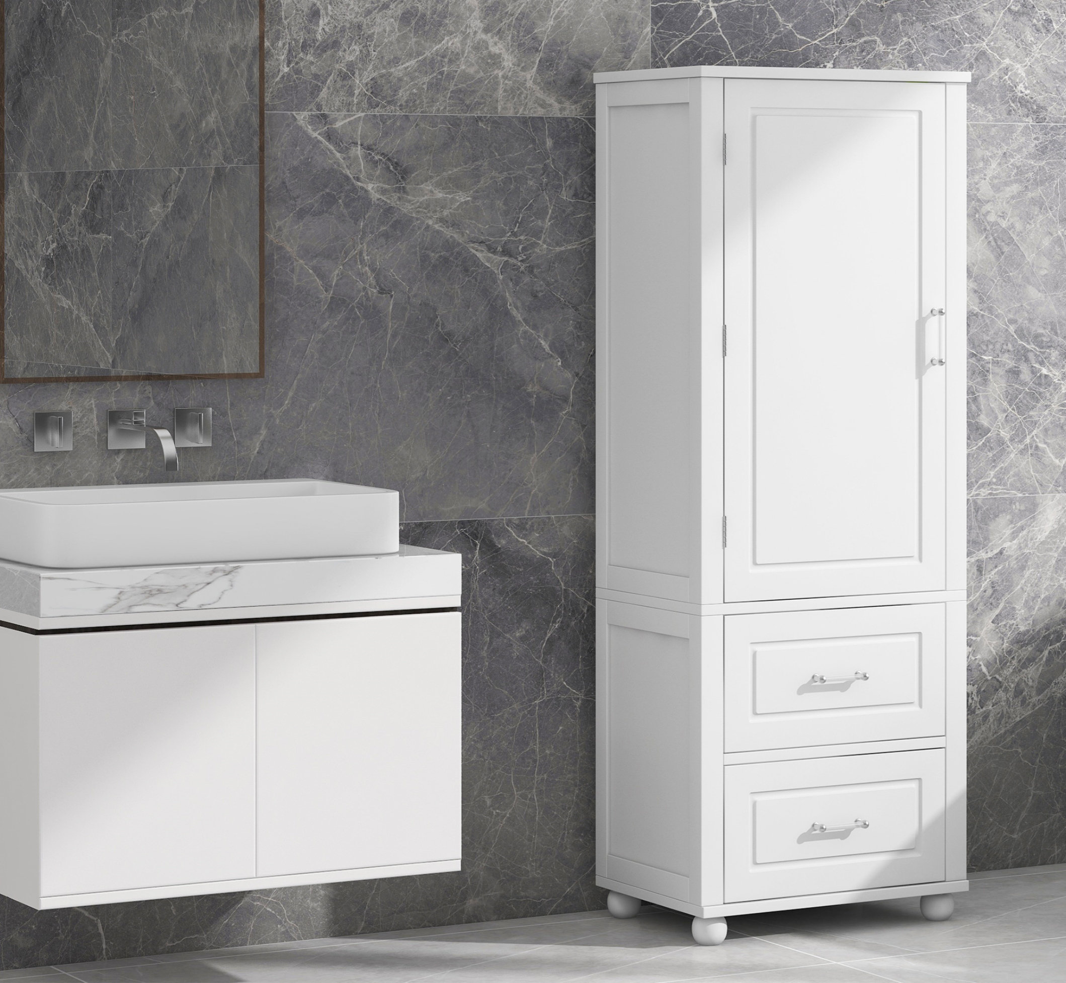 Alcott Hill Chamel White Tall Bathroom Storage Cabinet,Storage Cabinet ...