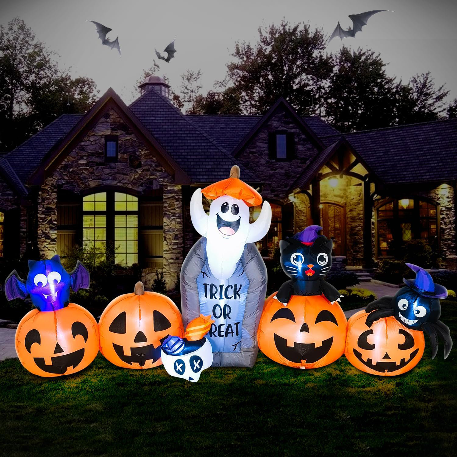The Holiday Aisle® Blow up Pumpkins and Tombstone Ghost Cat Bat Spider Halloween Inflatable ...