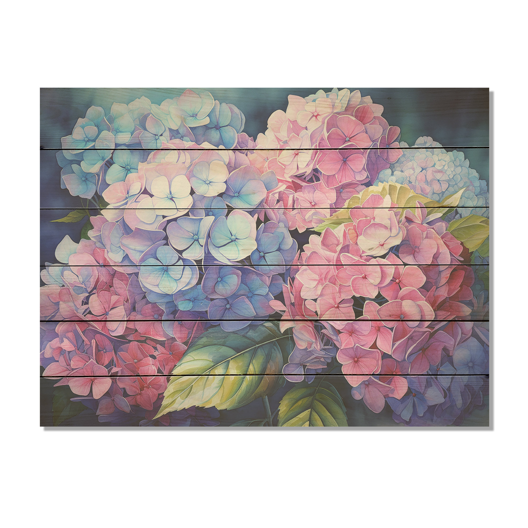 Lark Manor™ Pink And Purple Hydrangea Sunset I - Hydrangea Wood Wall ...