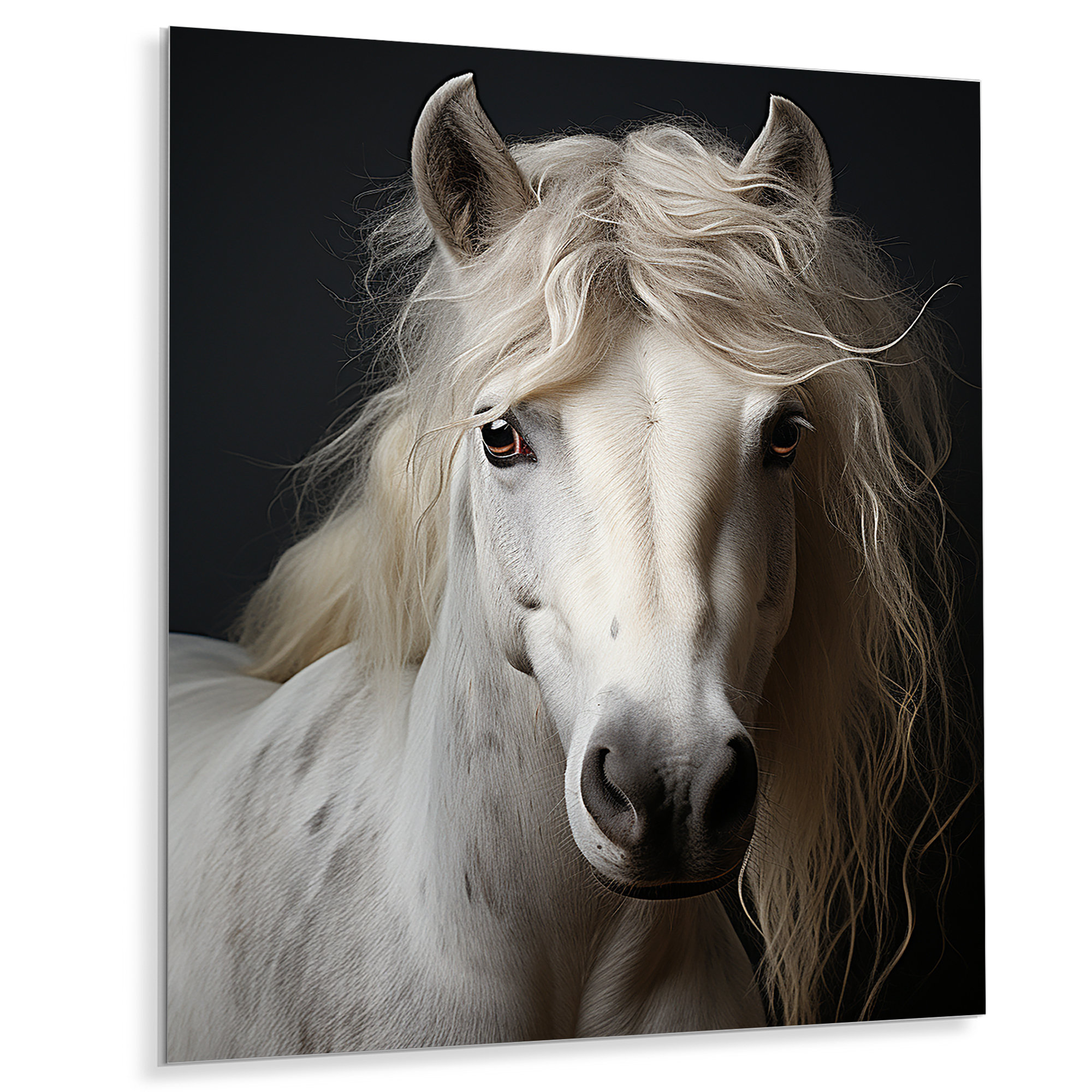 Gracie Oaks White Horse Subdued Tones - Animals Metal Wall Decor ...