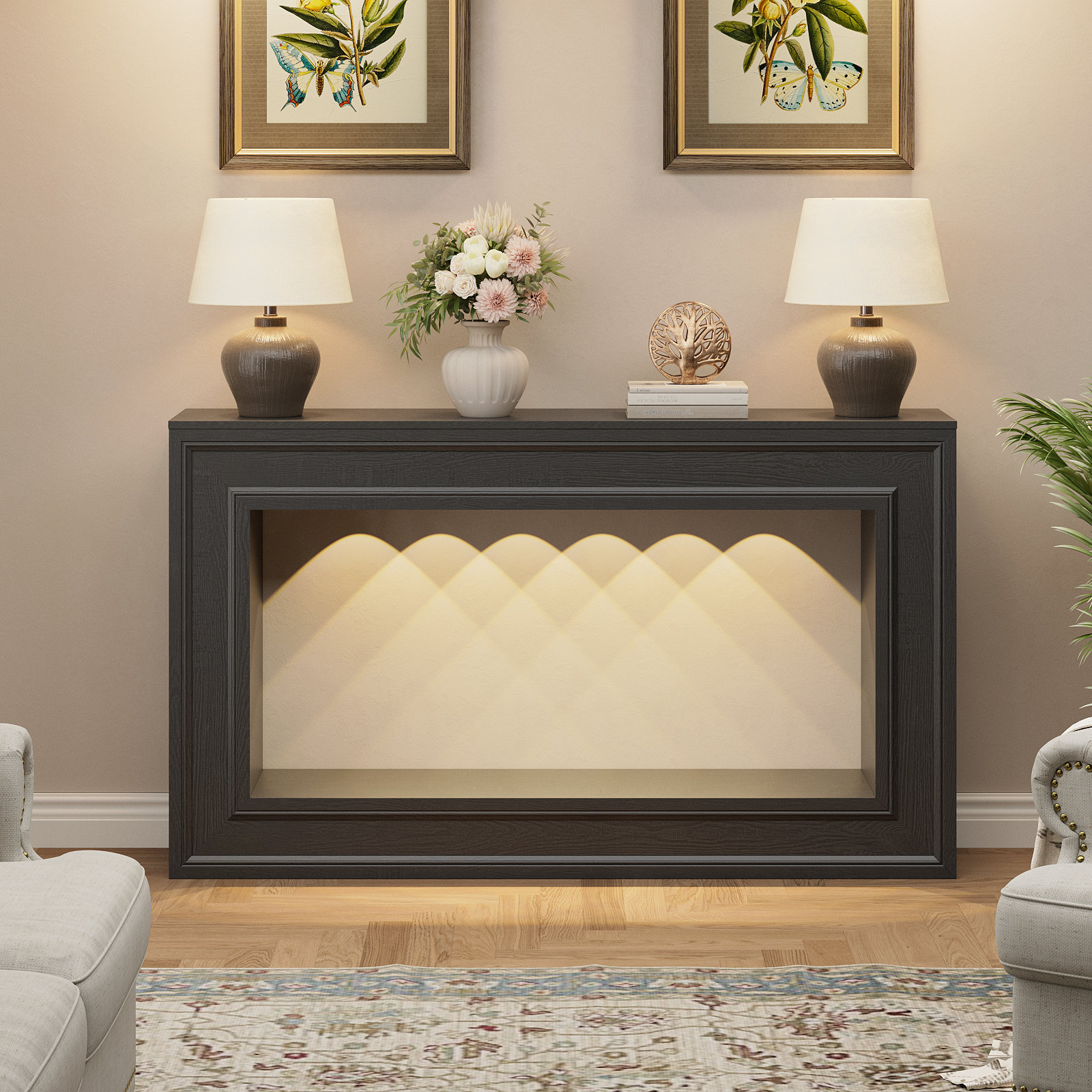 Gracie Oaks Console Table With LED Light,Wooden Entryway Tables,Sofa ...