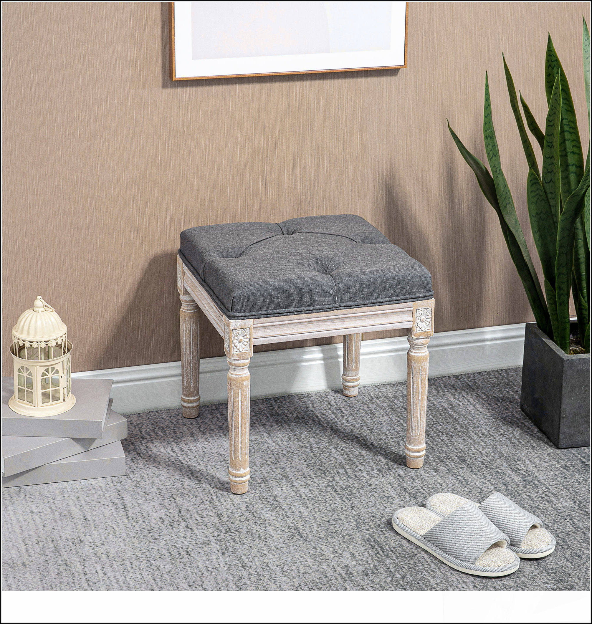 Ophelia & Co. 16" Vintage Ottoman, Tufted Foot Stool with Upholstered ...