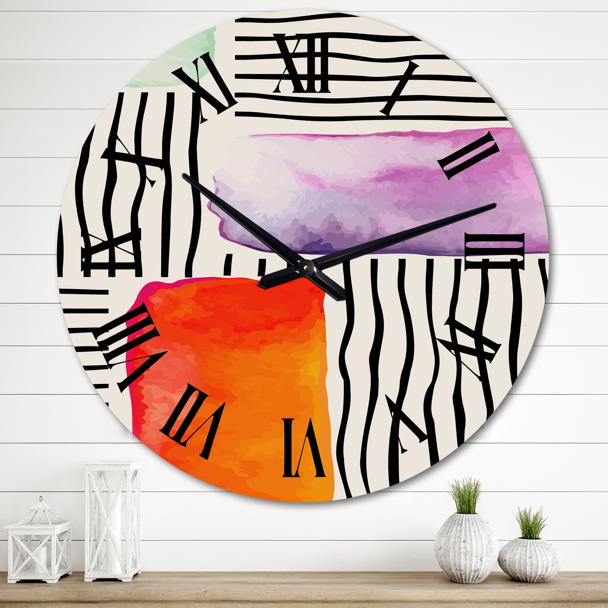 East Urban Home Pastel Organic Shapes With Scribble Wave I - Mid-Century Modern Wall Clock 2 ...