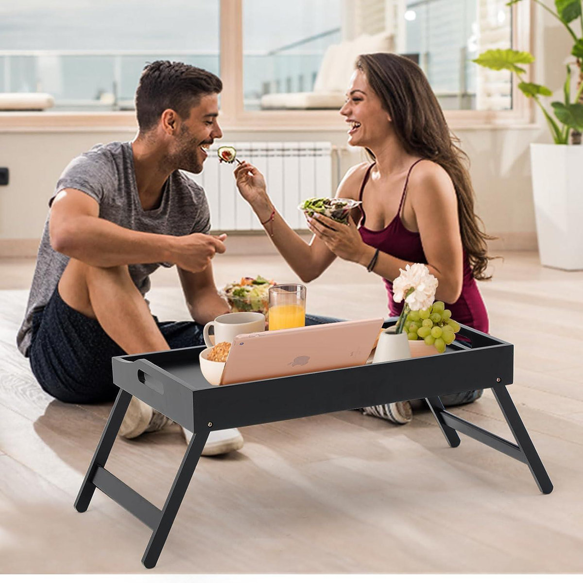 17 Stories Medich Breakfast Tray Bamboo Bed Tray Table With Foldable ...