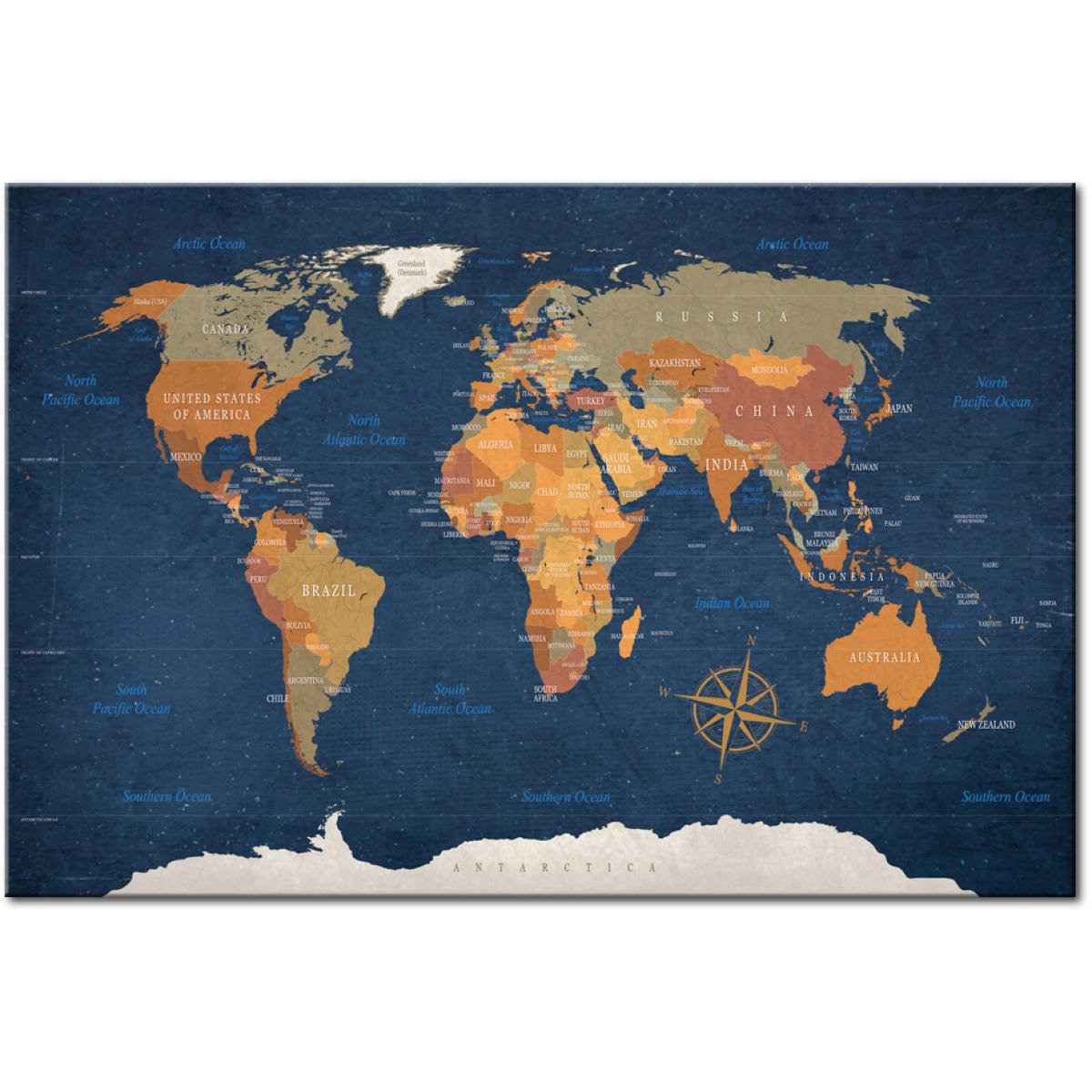East Urban Home World Map: Ink Oceans - Wrapped Canvas Print | Wayfair