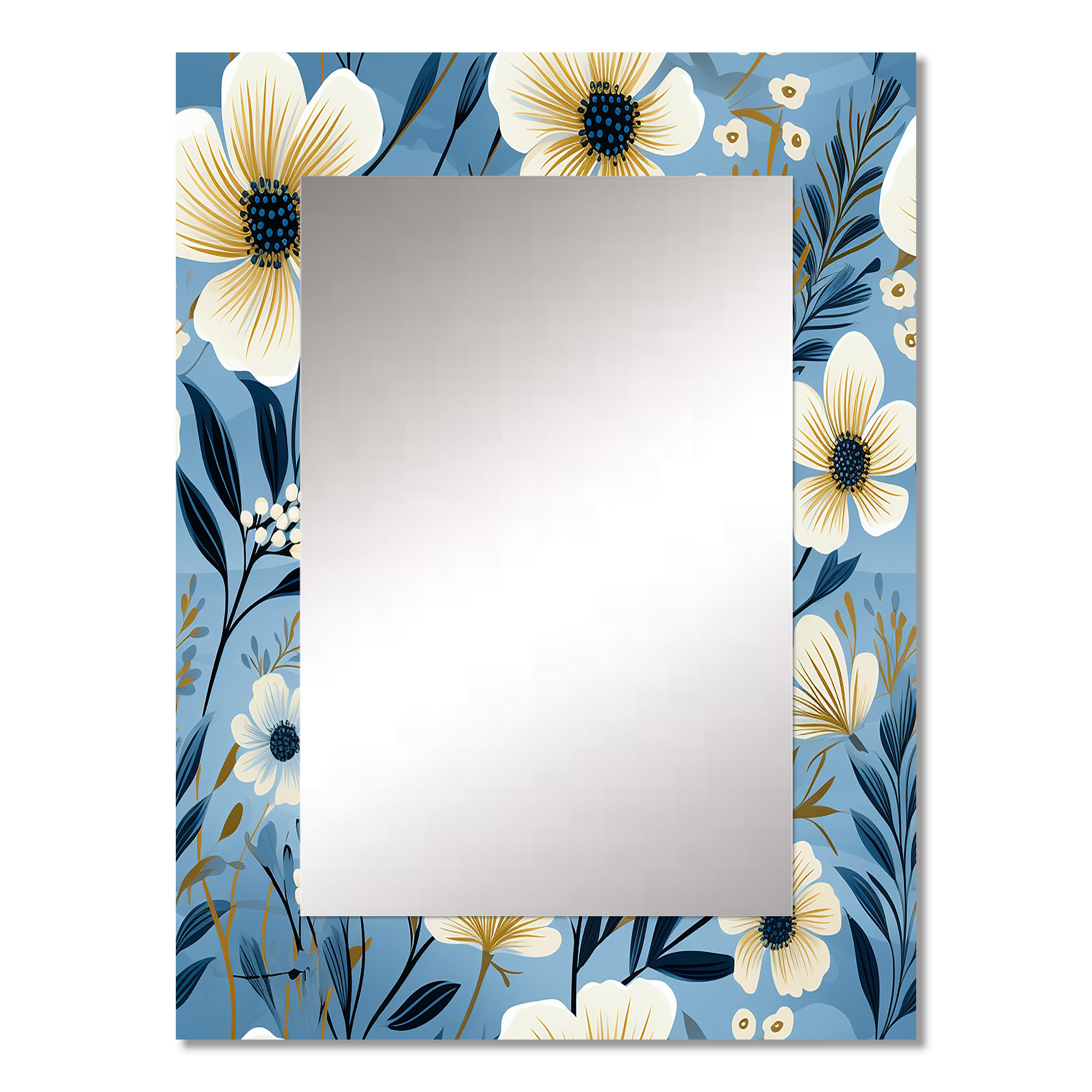 Highland Dunes Blue Coastal Elegance Floral Pattern - Floral Mirror ...