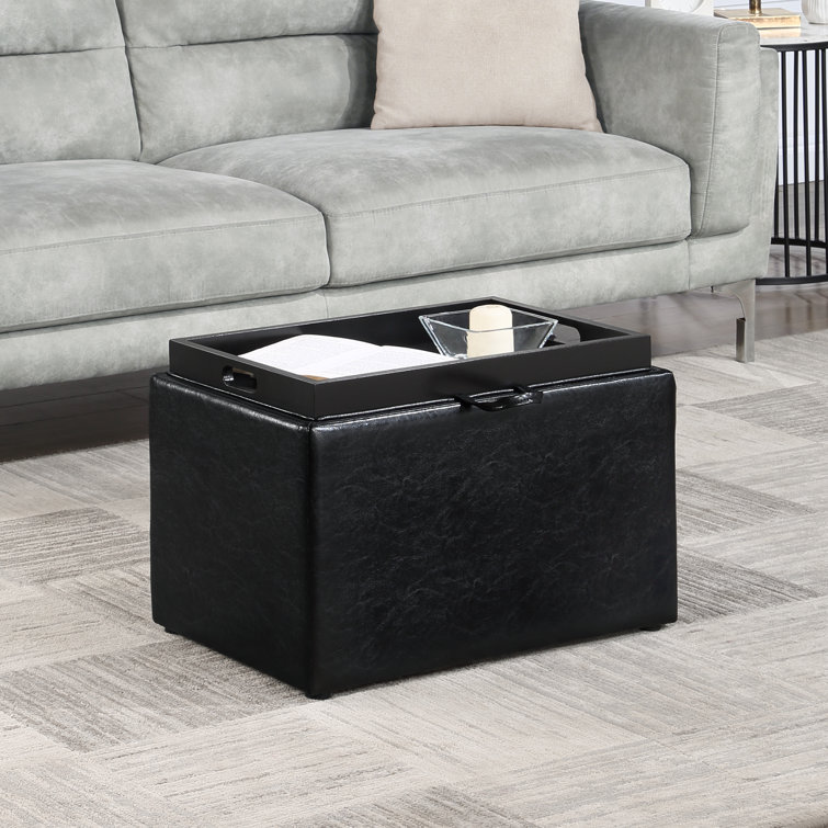 Ebern Designs Saribel 22.75" Wide Faux Leather Rectangle Ottoman with ...