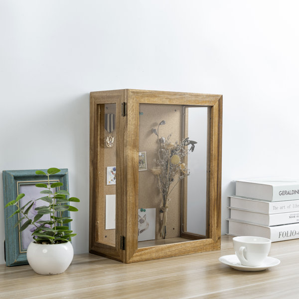 Gracie Oaks Acacia Wood Display Wall Case With Corkboard & Reviews ...