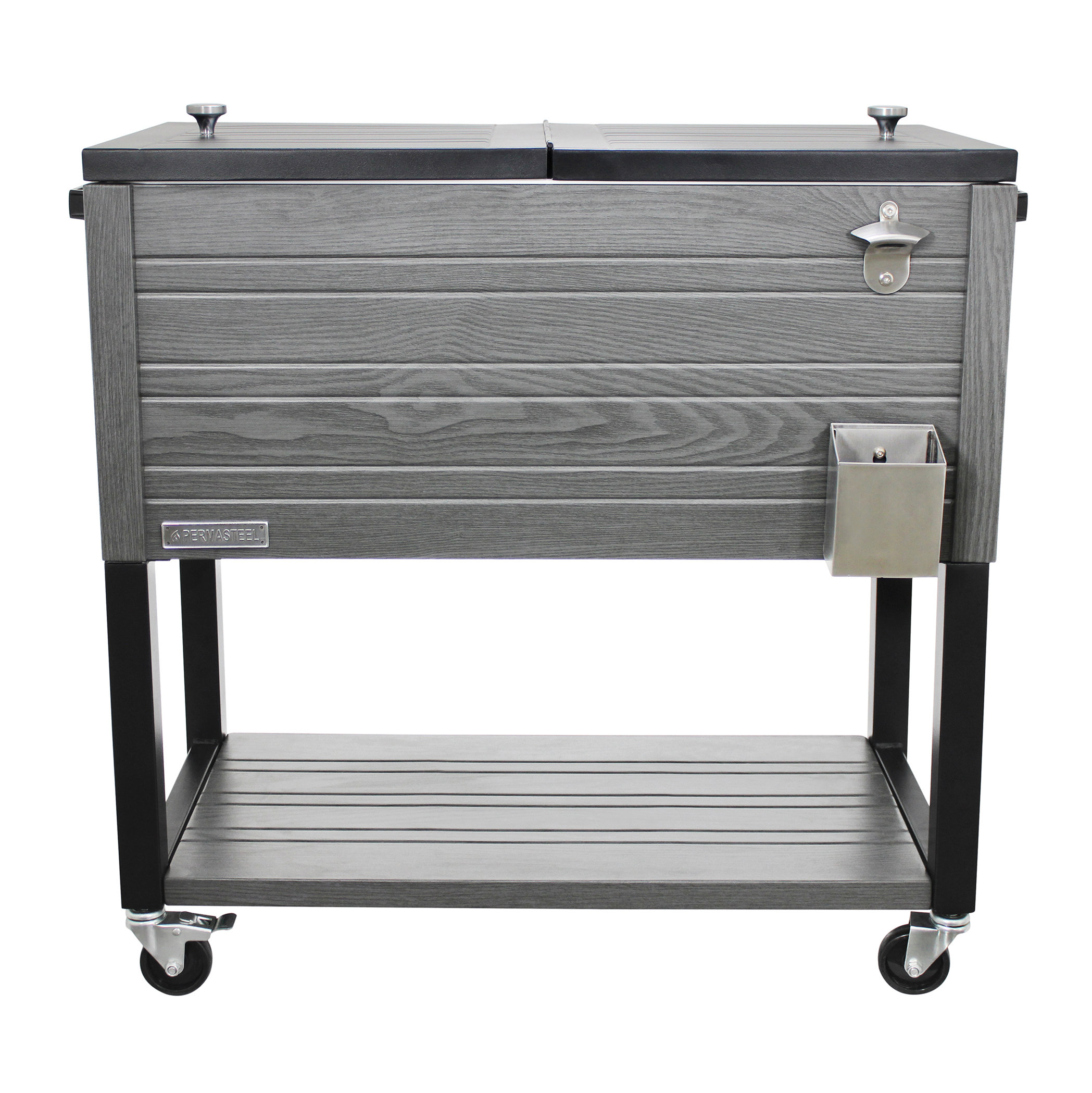 Permasteel 80-Qt Outdoor Rolling Patio Cooler on Wheels Woodgrain Style ...