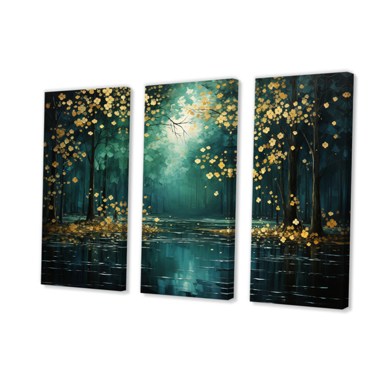 Winston Porter " Bold Forest Emerald Canopy III " 3 - Pieces on Canvas ...