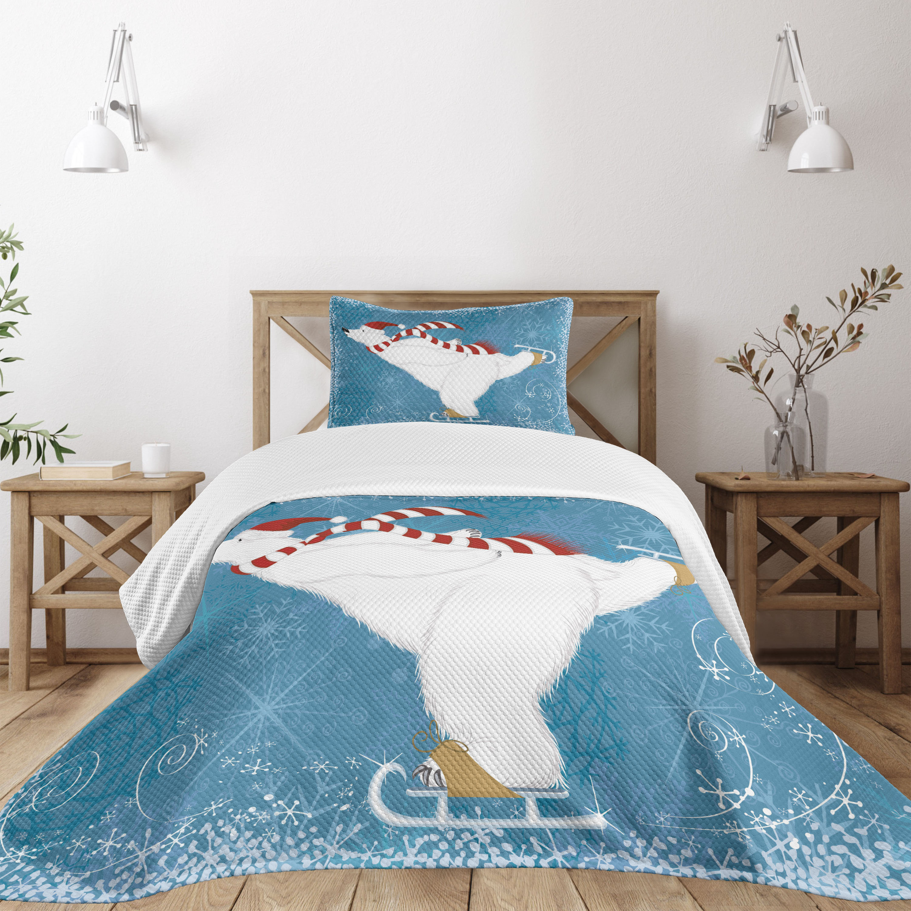 Ambesonne Bear Bedspread Ice Skating Polar Bear Blue White | Wayfair