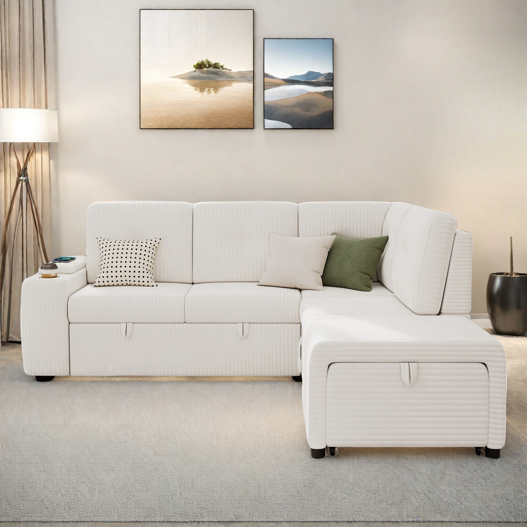 Latitude Run® L-shaped Sectional Pull-out Sofa Bed With Movable Ottoman ...