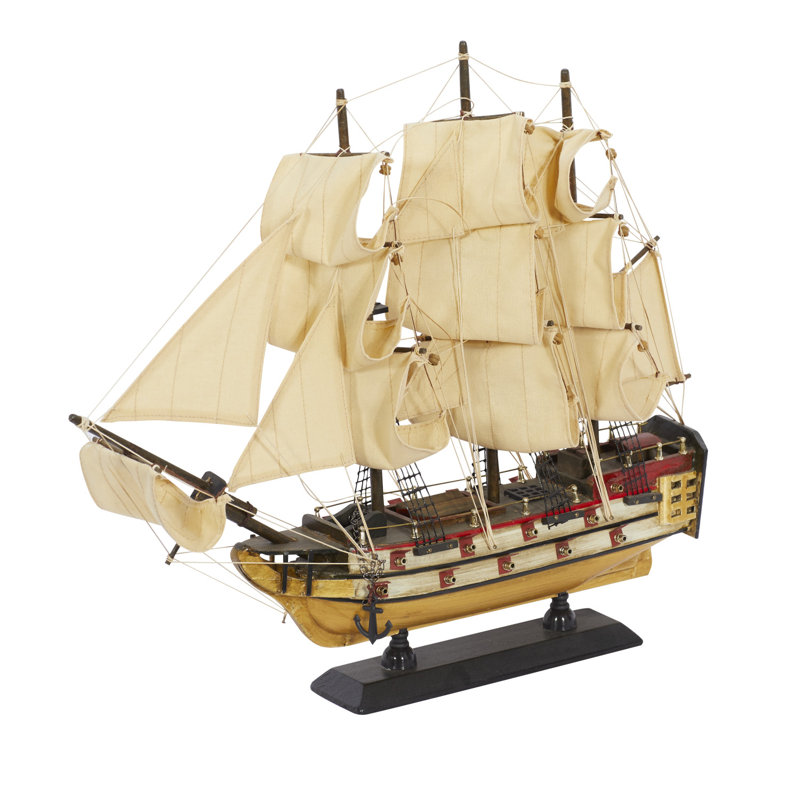 Breakwater Bay Crawford Wood Sail Boat Decorative Beige Sculpture with ...
