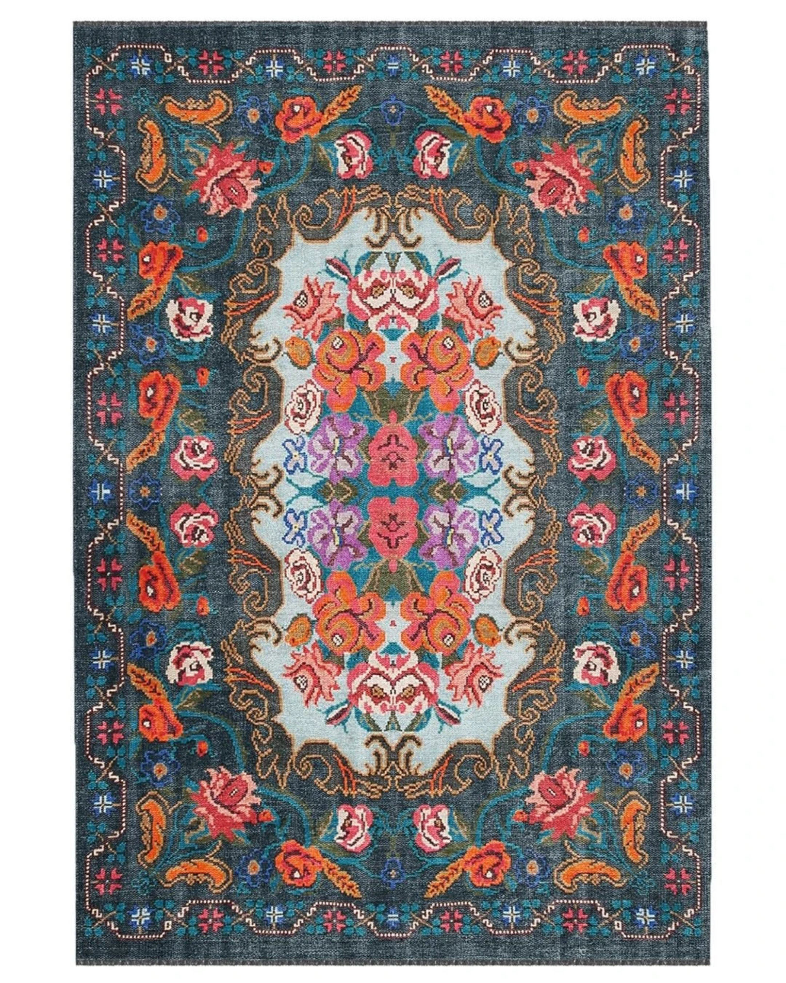 Bungalow Rose Craybrough Floral Navy Machine Woven Cotton Polyester ...