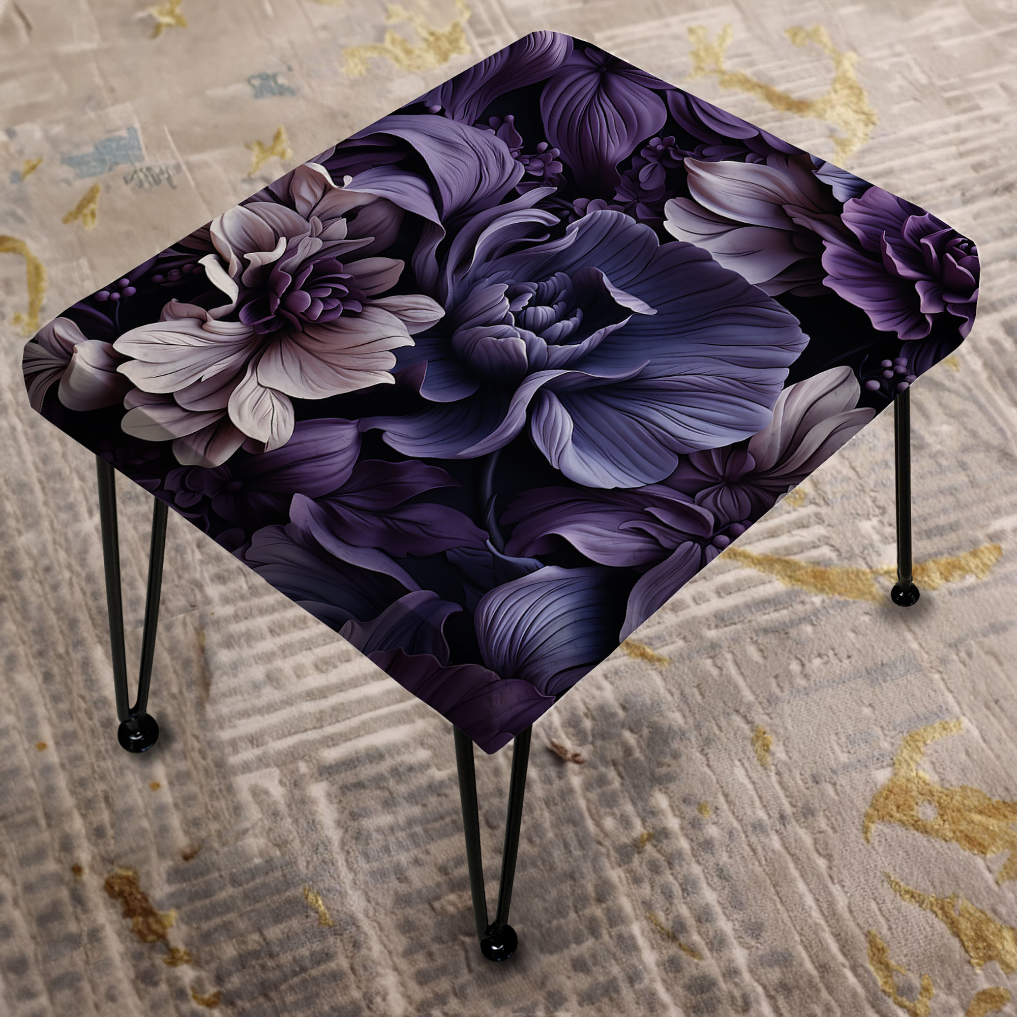 Design Art Shadowed Elegance Moody Patterns - Floral Rectangle Ottoman ...