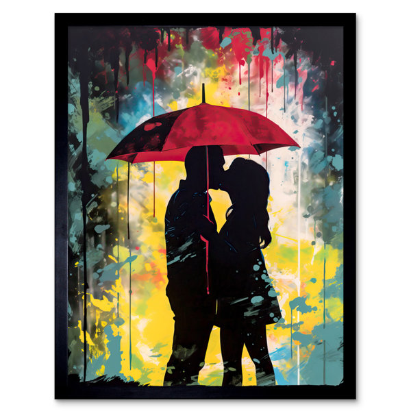 Marlow Home Co. Tabiauea Couple Silhouette Kissing Under A Red Umbrella ...