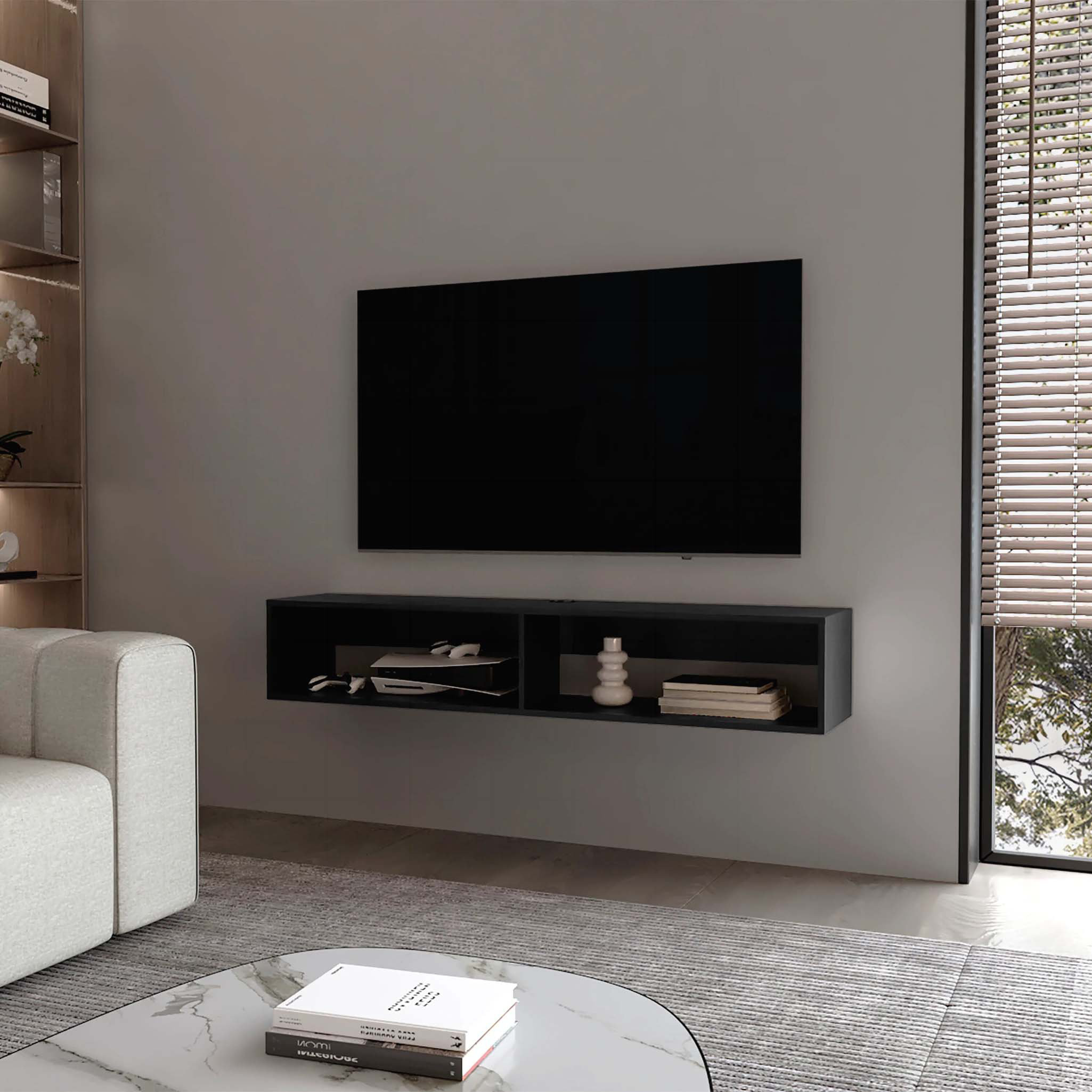 Ebern Designs Stylish Two-Shelf Central Media Rack for Enhancing Living ...