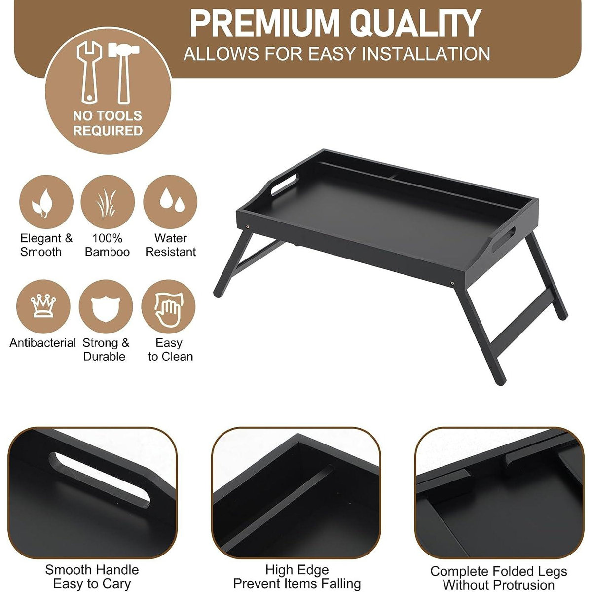 17 Stories Medich Breakfast Tray Bamboo Bed Tray Table With Foldable ...