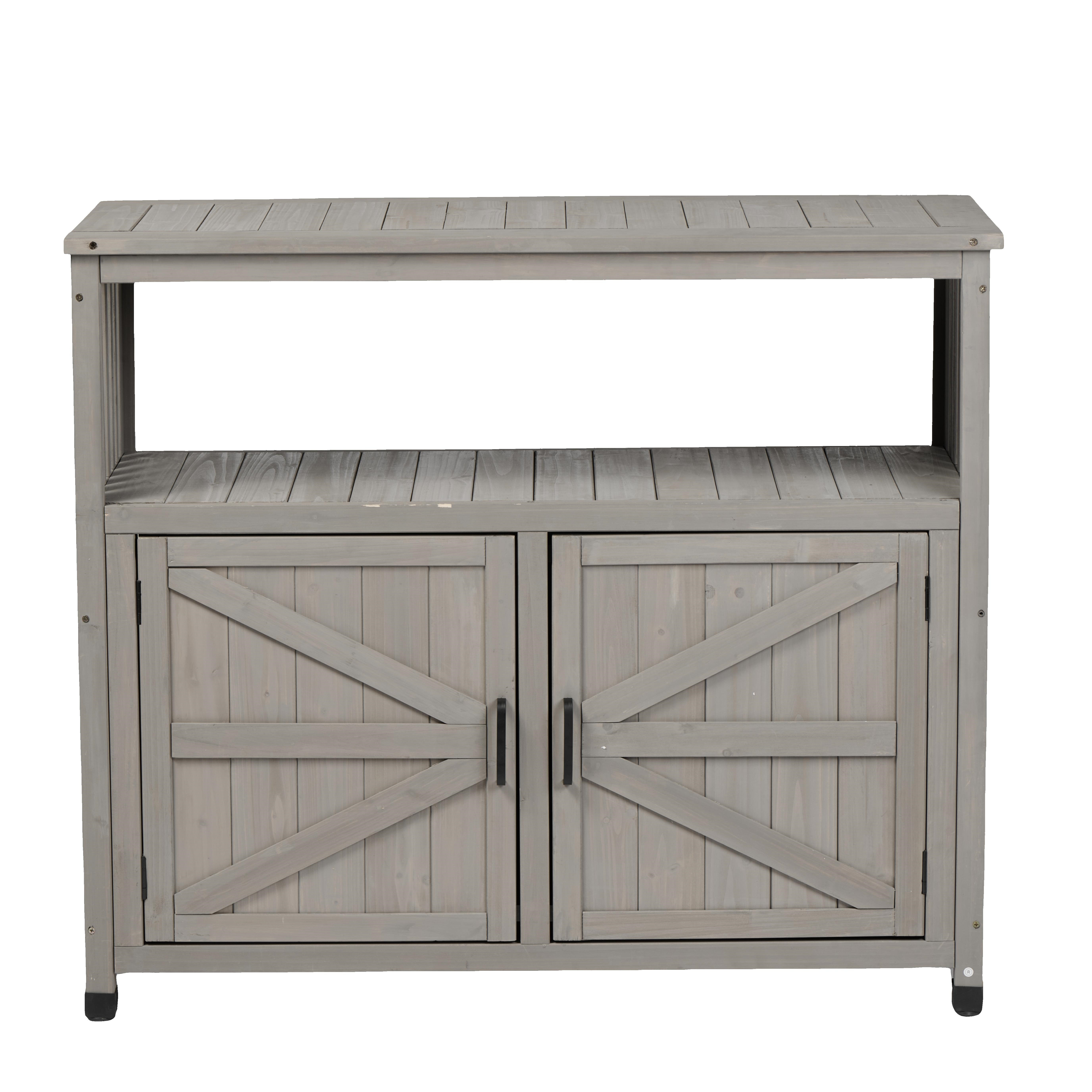 Gracie Oaks Fir Wooden Outdoor Patio Bar Table with Storage ...