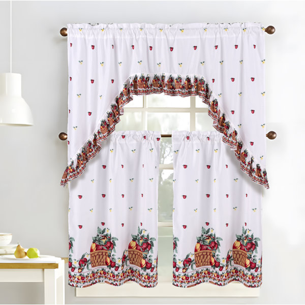 August Grove® Margate Fruit Basket Kitchen Curtain Set | Wayfair