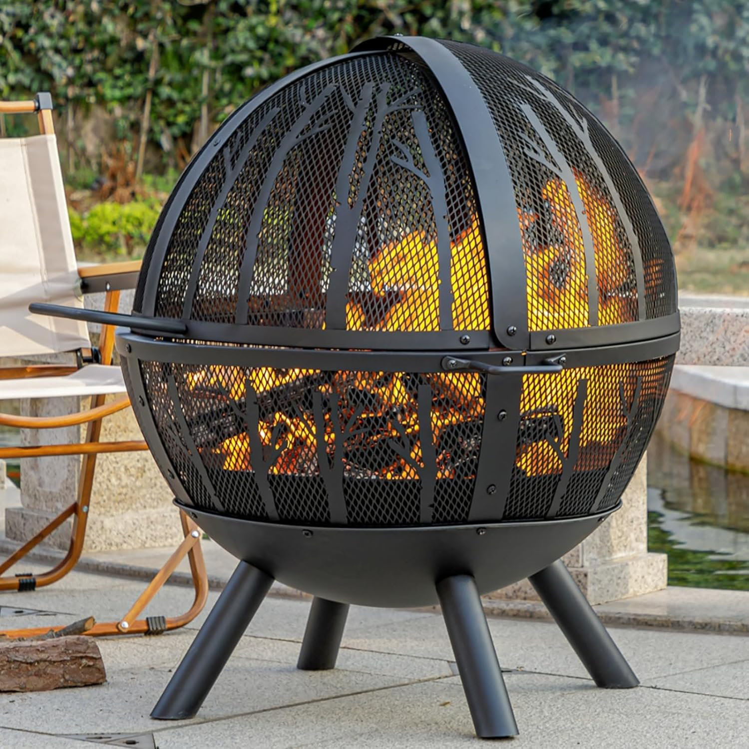 Latitude Run® 35 Inch Wood Burning Fire Pit with BBQ Grill, Heavy Duty ...