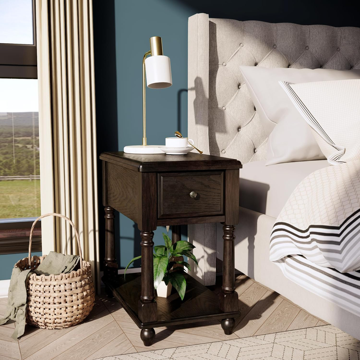 Canora Grey Solid Wood Narrow End Table With Drawer And Storage Shelf ...