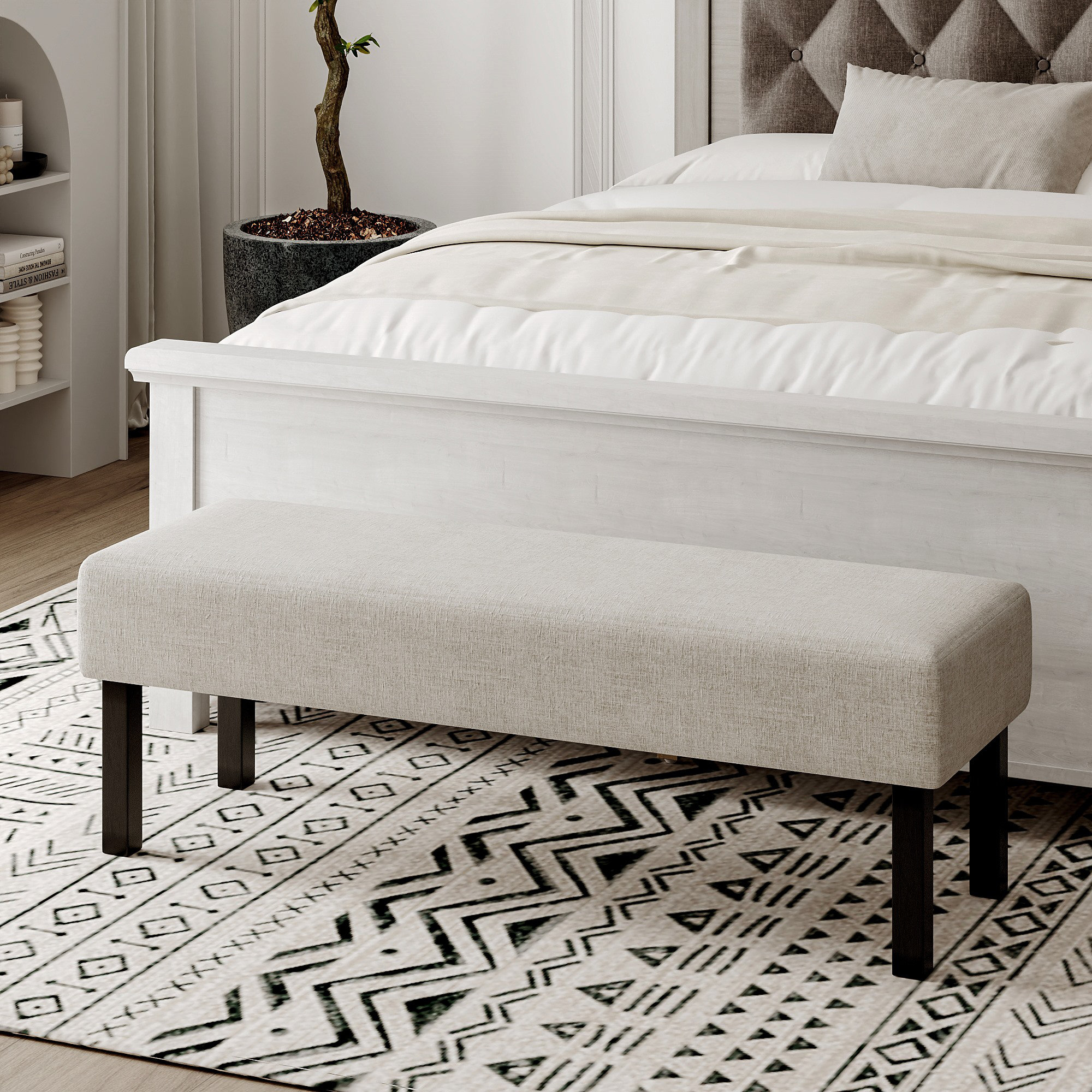 Ebern Designs Upholstered Solid Wood Long Bench - Flip Top Storage ...