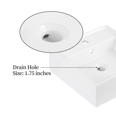 ANDVIN White Porcelain Square Vessel Bathroom Sink with Overflow Hole ...
