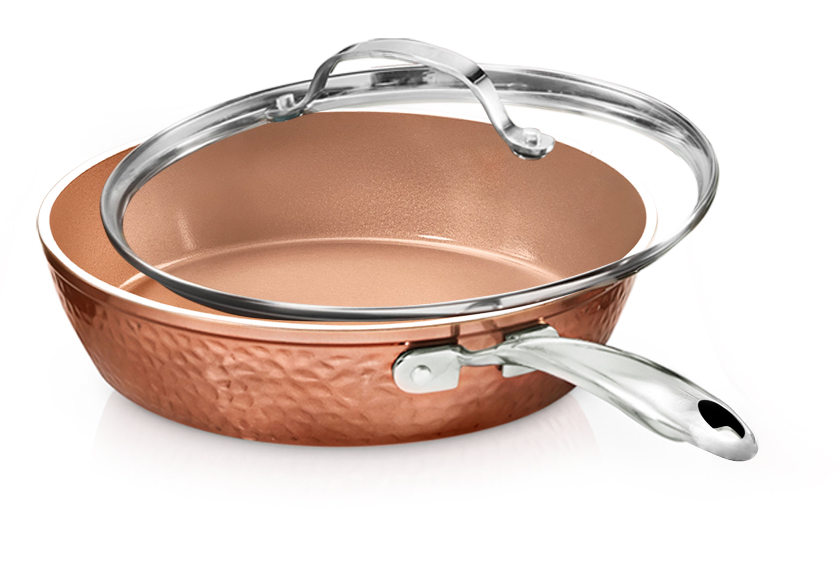 Gotham Steel Hammered Copper 10'' Nonstick Frying Pan with Lid, Stay ...