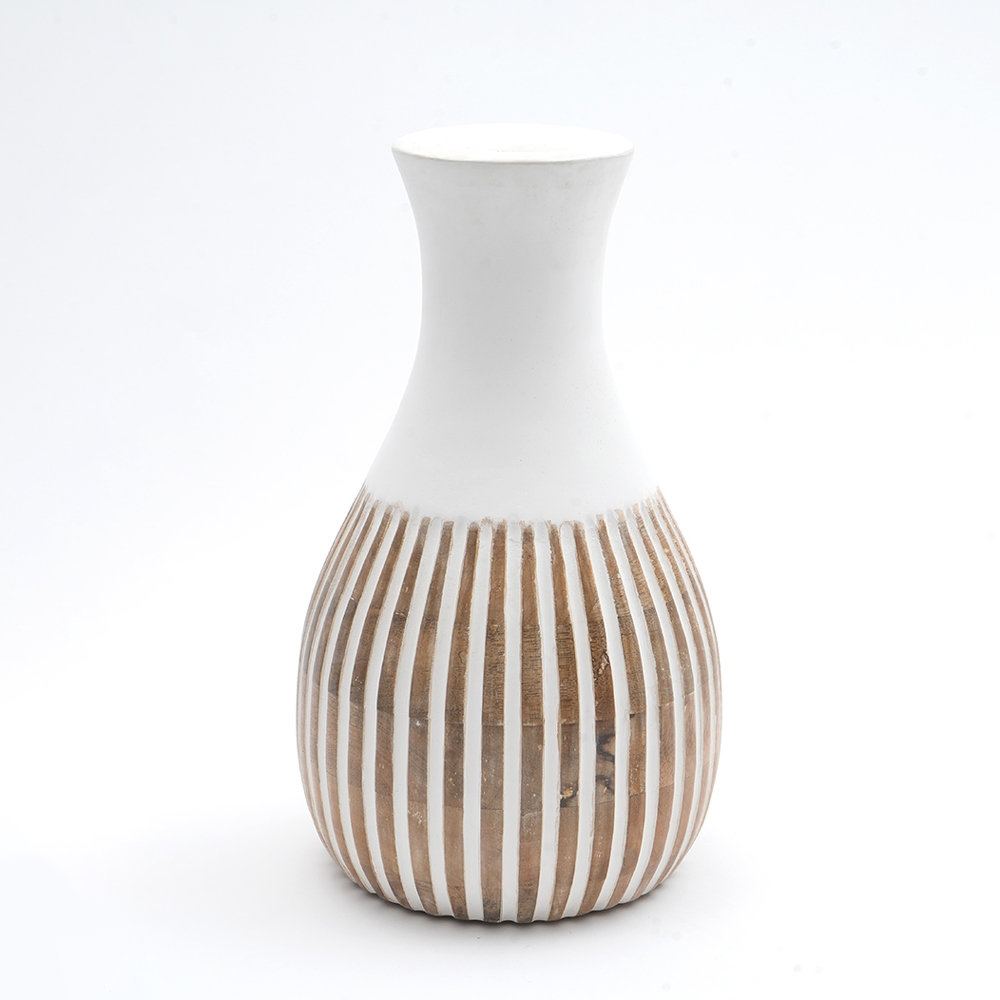 Union Rustic Kaz Decorative Wooden White Vase Large/Tabletop for Living ...